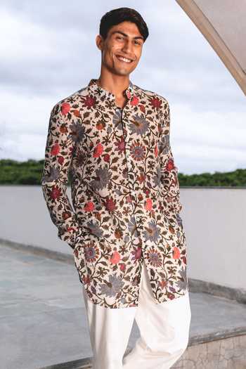 Buy Project Bandi White Cotton Floral Print Short Kurta Online | Aza ...