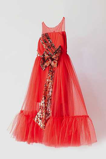 Buy PinkCow Red Embellished Gown For Girls Online | Aza Fashions