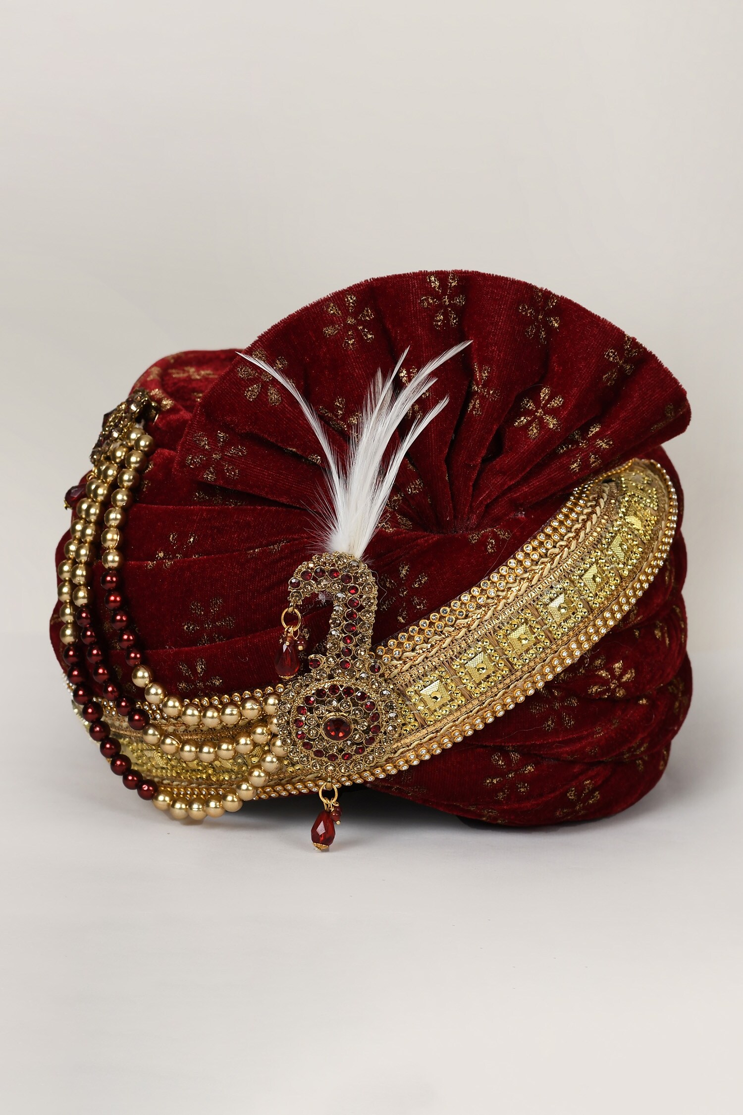 Buy Samyukta Singhania Maroon Chanderi Print Safa Online | Aza Fashions