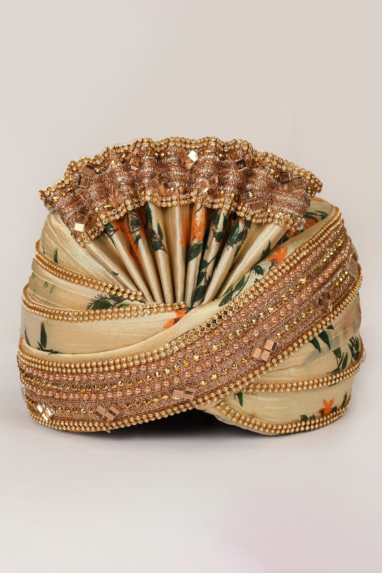 Buy Samyukta Singhania Gold Chanderi Print Safa Online | Aza Fashions