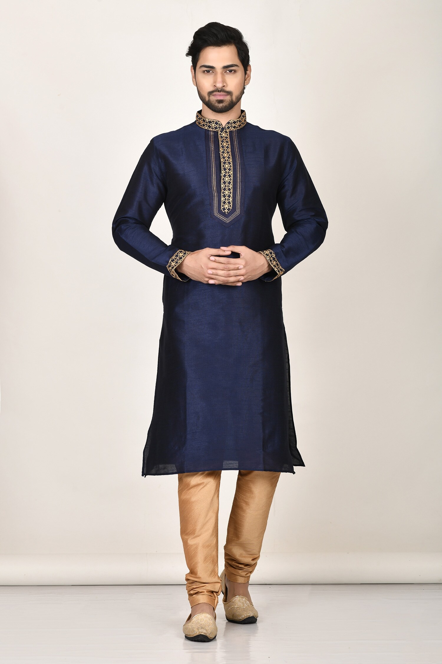 Buy Blue Plain Full Sleeve Kurta Set For Men by Samyukta Singhania ...