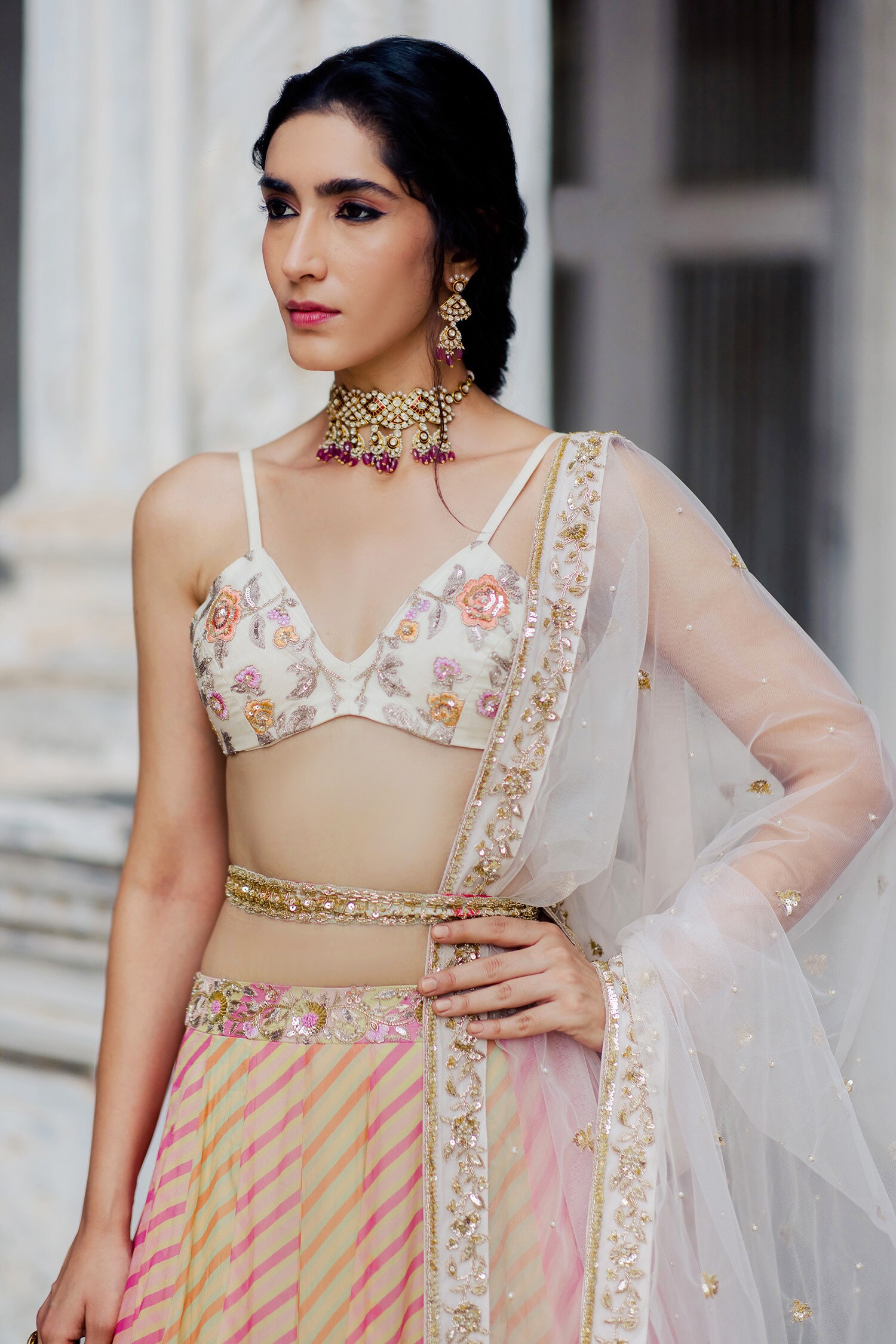 Buy Paulmi And Harsh Multi Color Organza Leheriya Lehenga Set Online