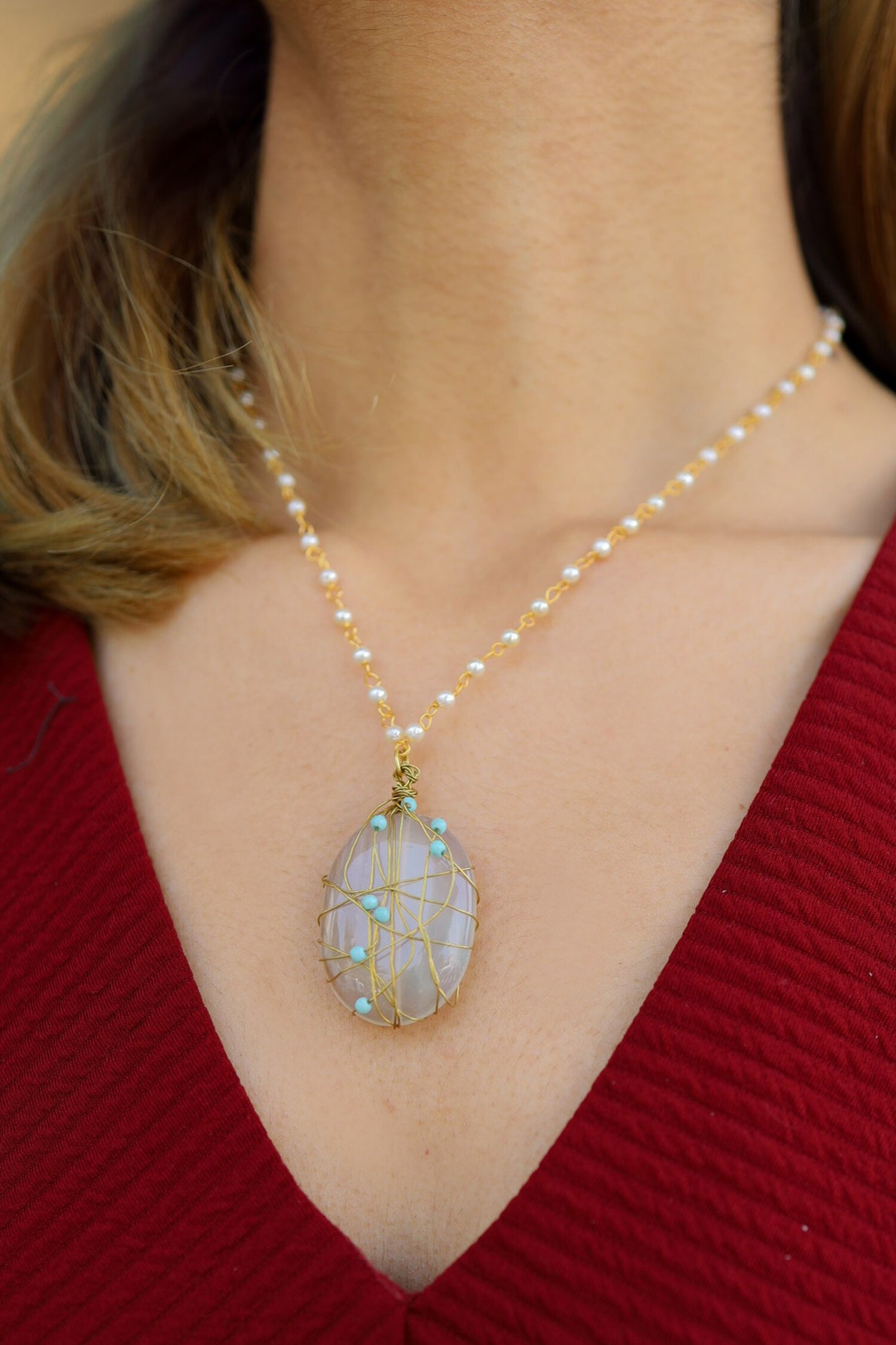 Buy Phiroza Stone Embellished Pendant Necklace Online | Aza Fashions