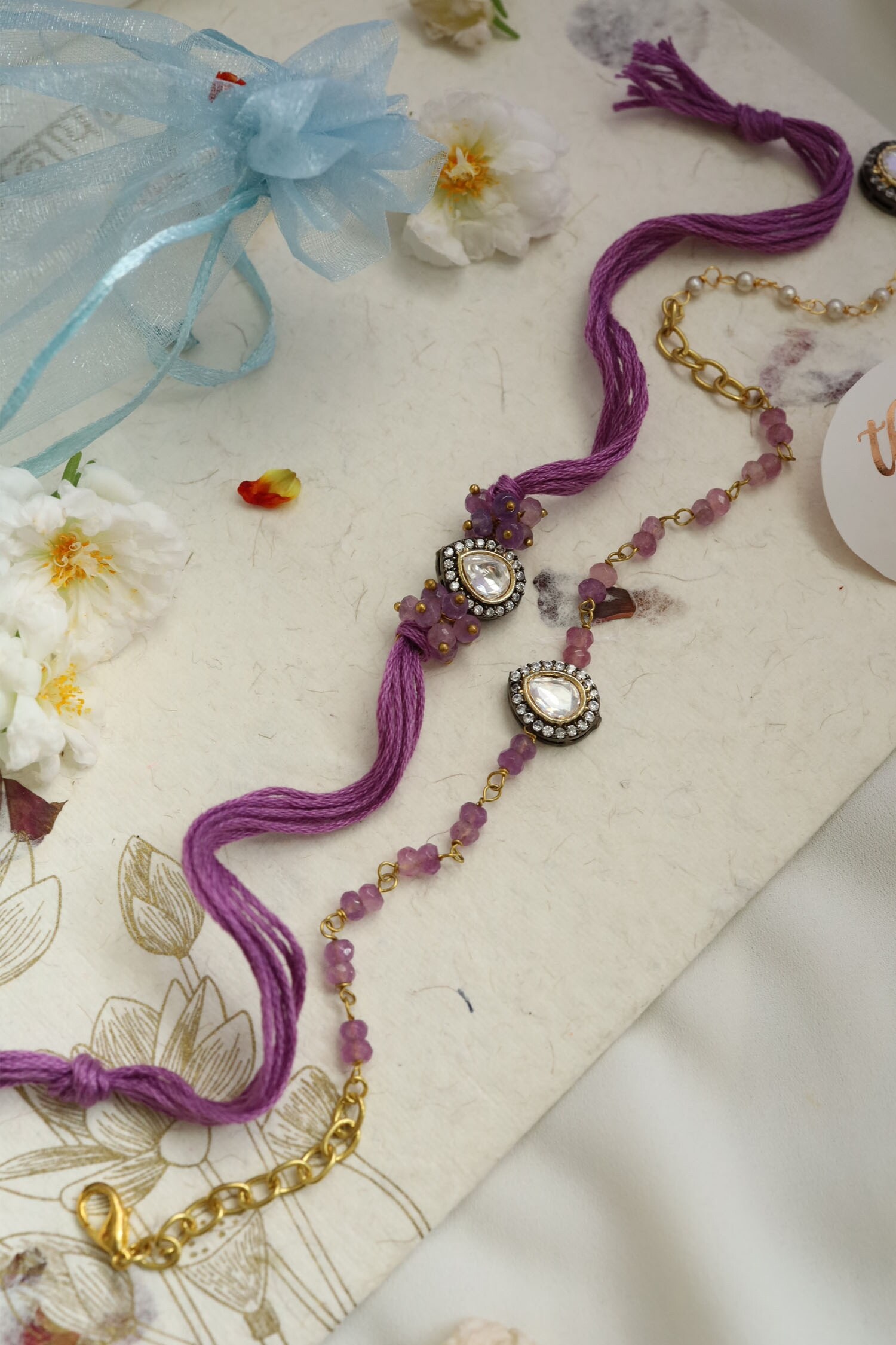 Buy Phiroza Ixia Polki Rakhi And Lumba Set Online | Aza Fashions