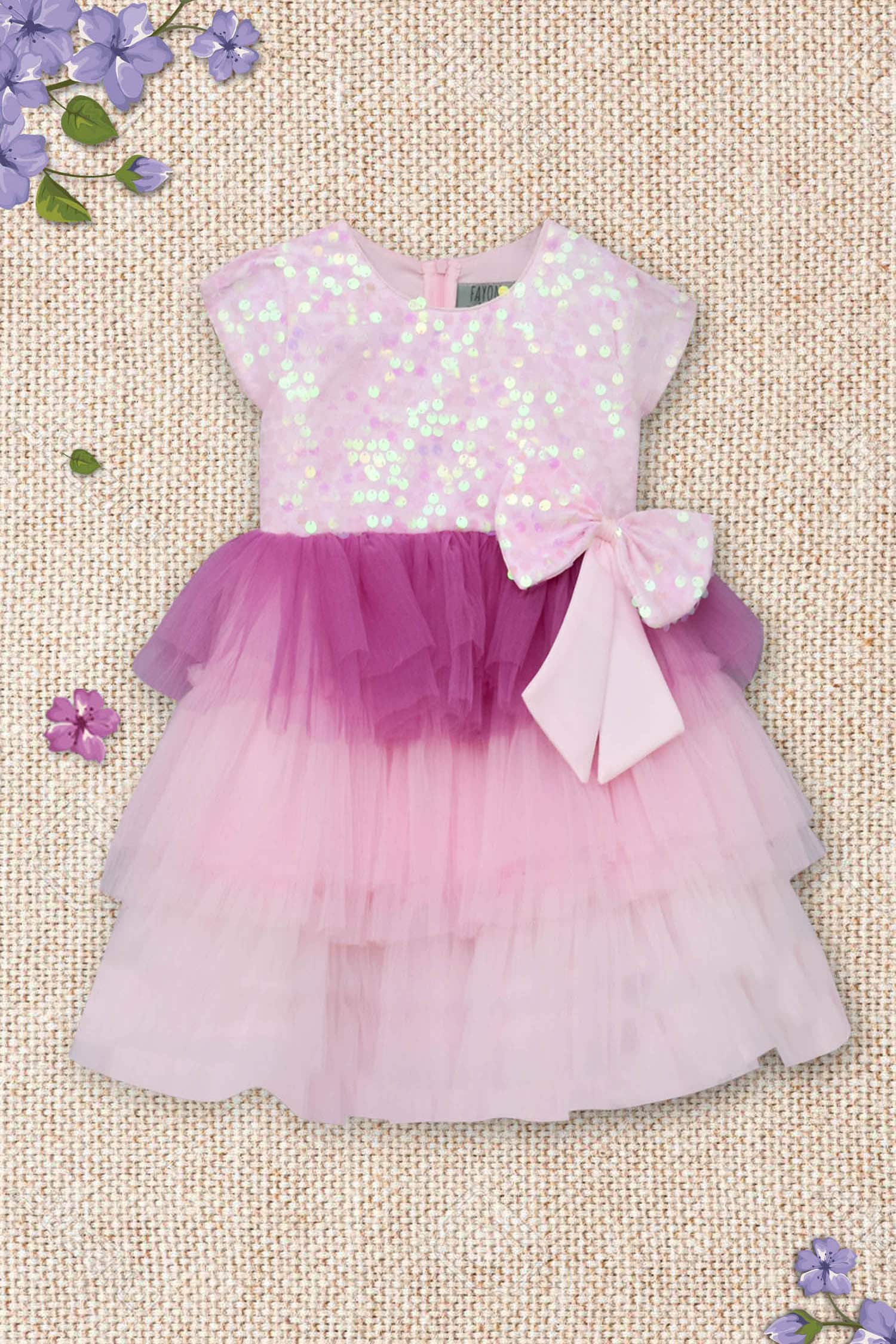 Buy Fayon Kids Pink Sequins Embroidered Dress For Girls Online | Aza ...