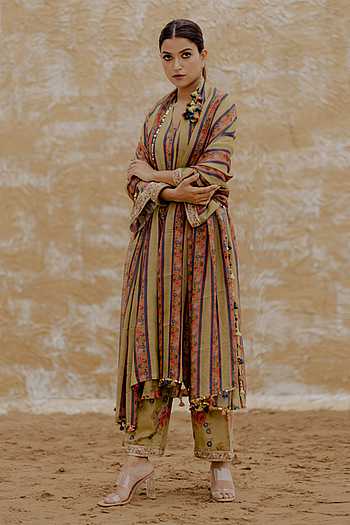 Buy Pooja-Keyur Green Printed Kurta Palazzo Set Online | Aza Fashions