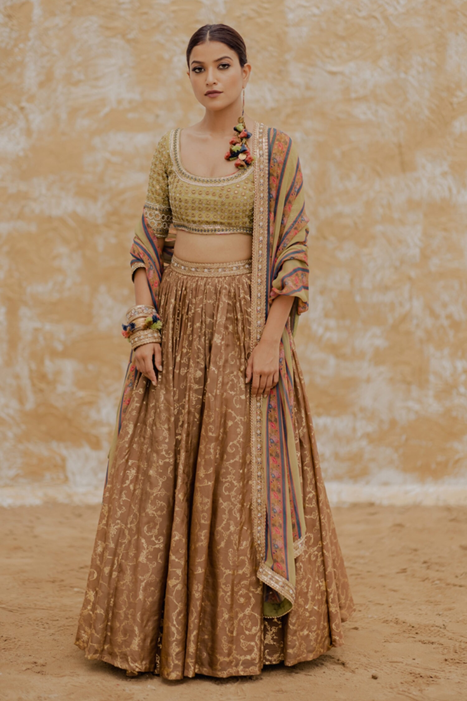 Buy Pooja-Keyur Gold Blouse Printed Lehenga Set Online | Aza Fashions