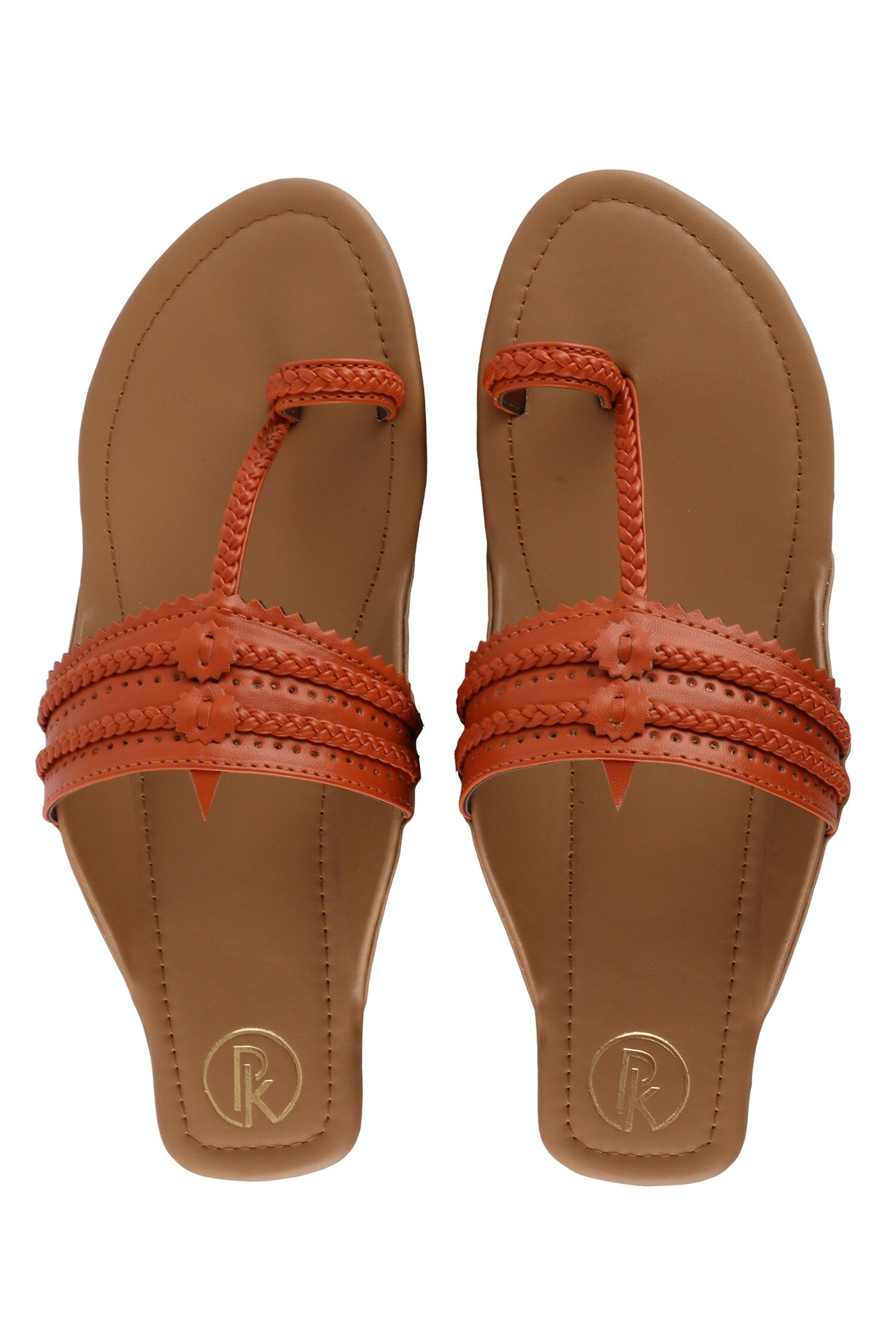 Buy Preet Kaur Orange Faux Leather Ortan Colorblock Kolhapuri Flats ...