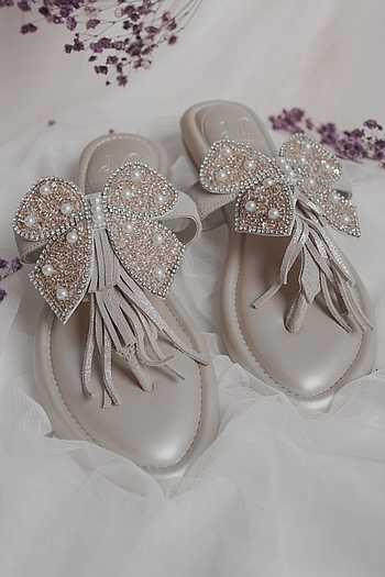 Buy Beige Hand Embroidered A Lil Magic Flat Sandals by Phenominaal ...