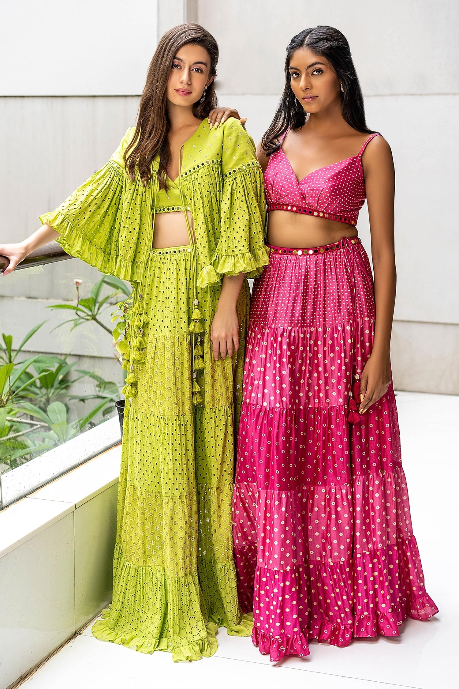 Buy Surily G Pink Chanderi Bandhani Pattern Skirt Online | Aza Fashions