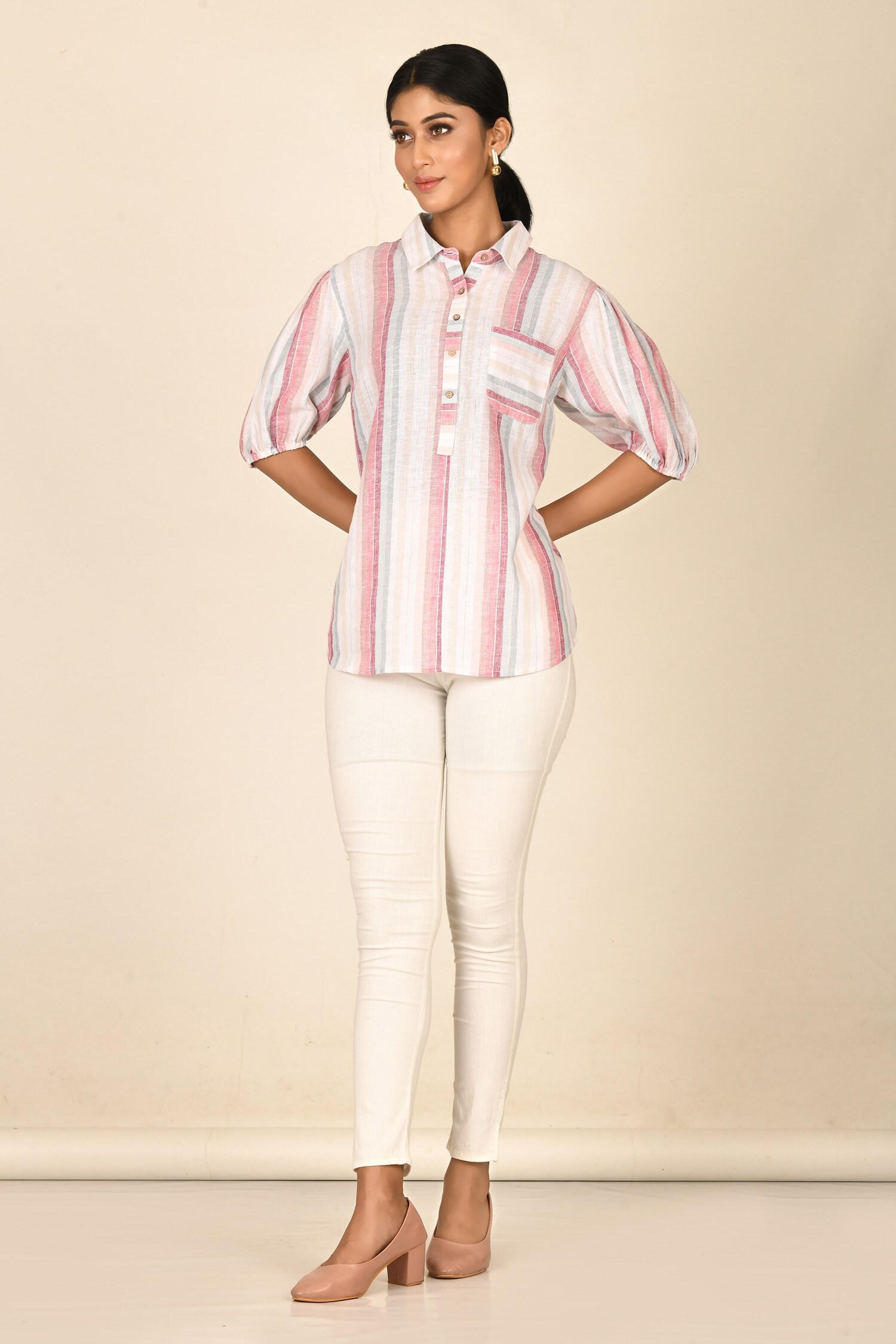 Buy Aryavir Malhotra Multi Color Cotton Linen Striped Shirt Online ...