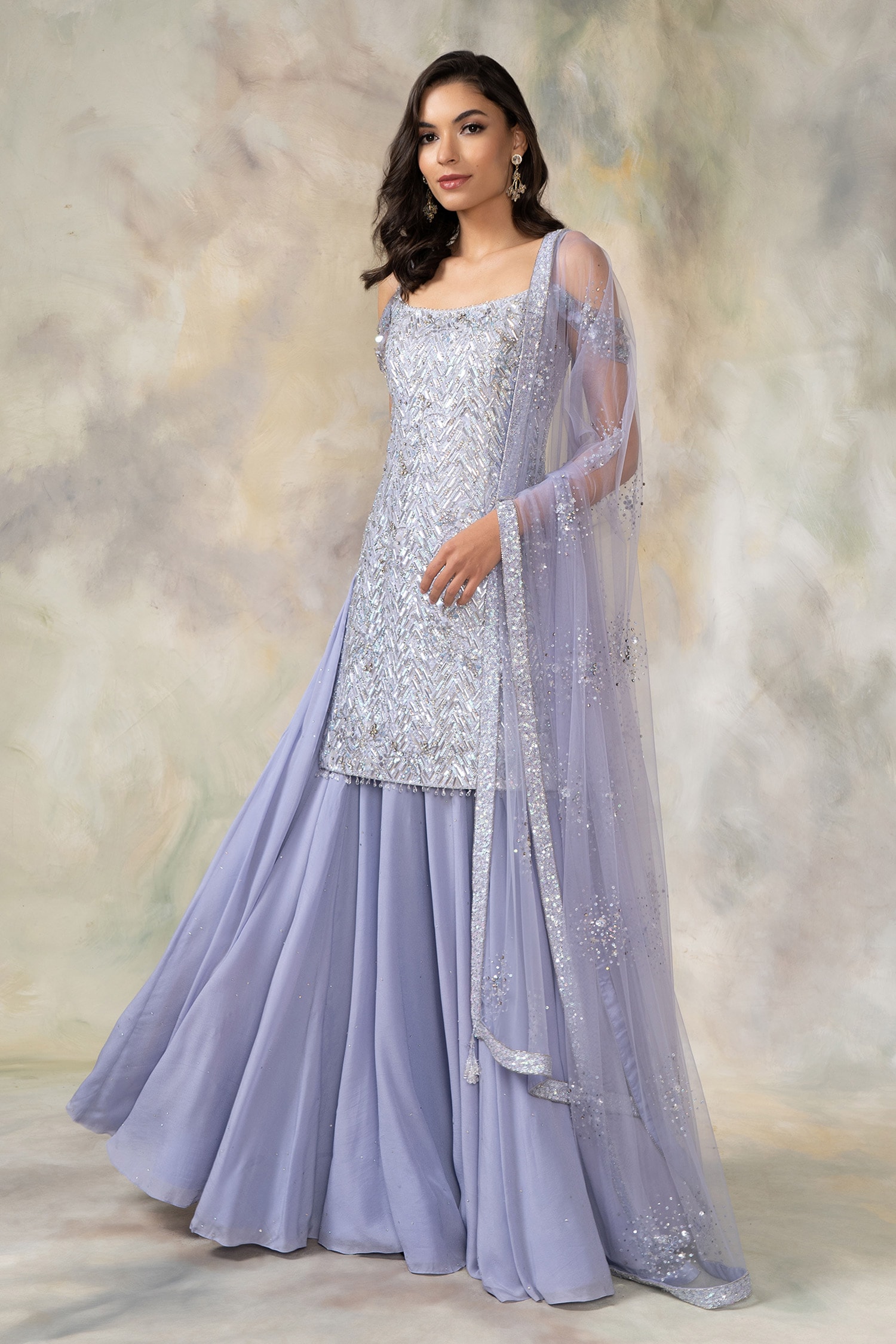 Buy Purple Silk Square Neck Embellished Kurta Set For Women by Pooja ...