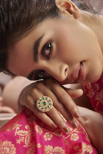 Buy Paisley Pop Green Kundan Ring Online | Aza Fashions