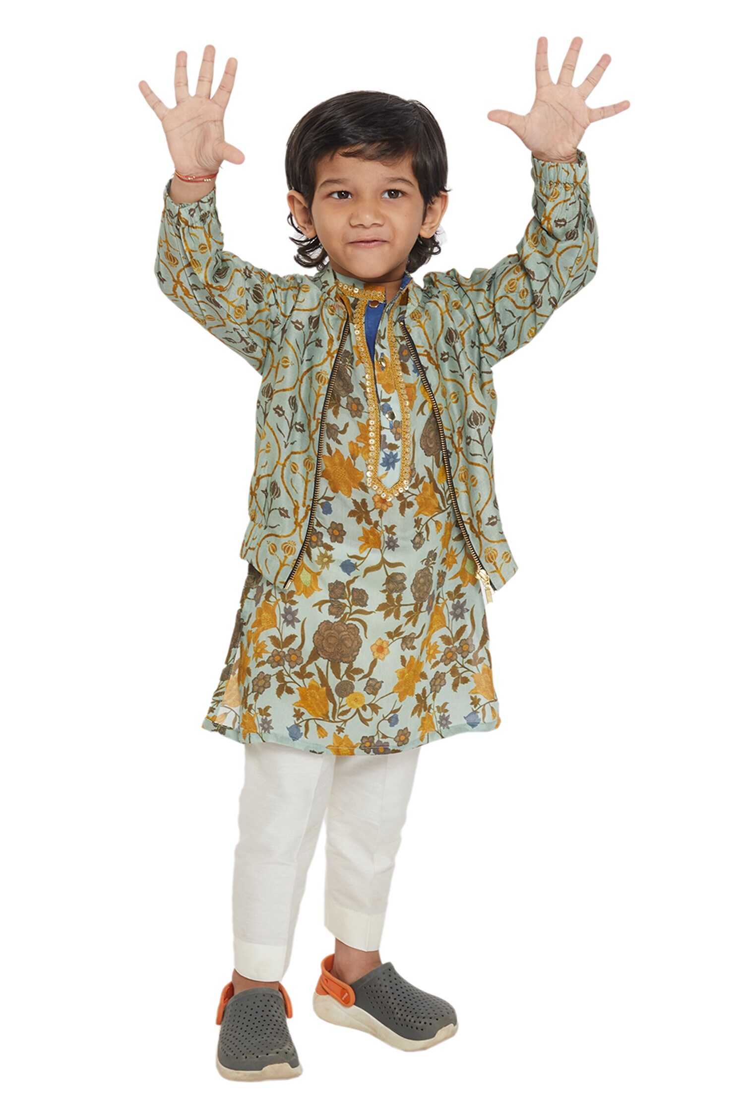 Buy Para Green Paisley Print Bomber Jacket And Kurta Set For Boys ...