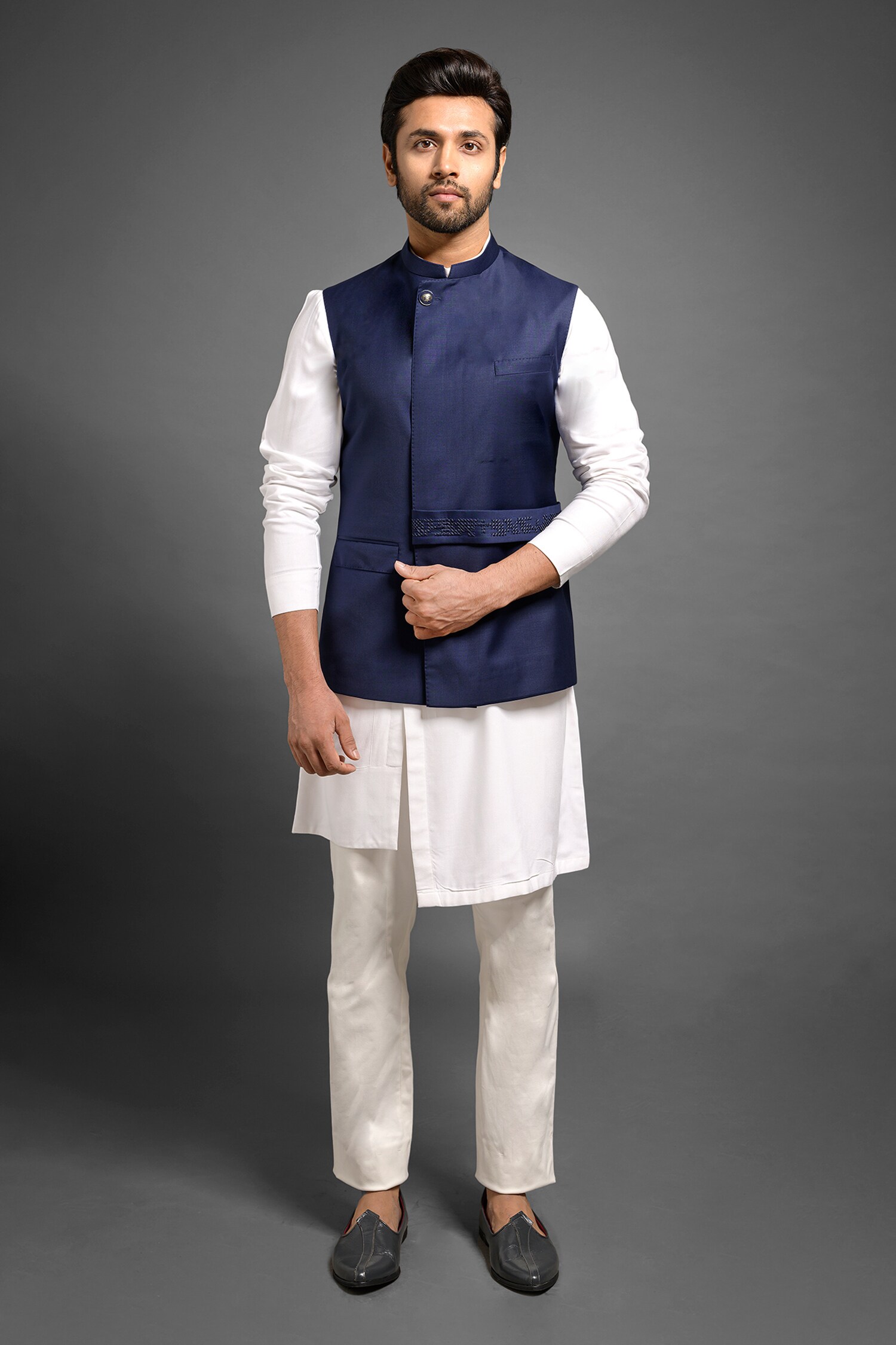 Buy Blue Overlap Nehru Jacket For Men by Mitesh Lodha Online at Aza ...