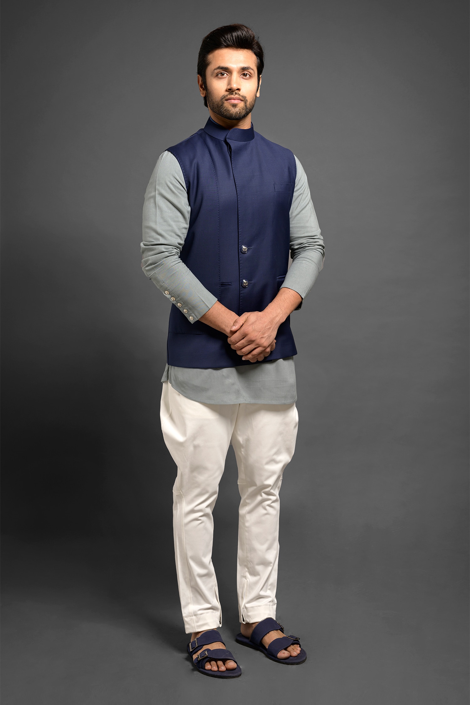 Buy Blue Overlap Nehru Jacket For Men by Mitesh Lodha Online at Aza ...