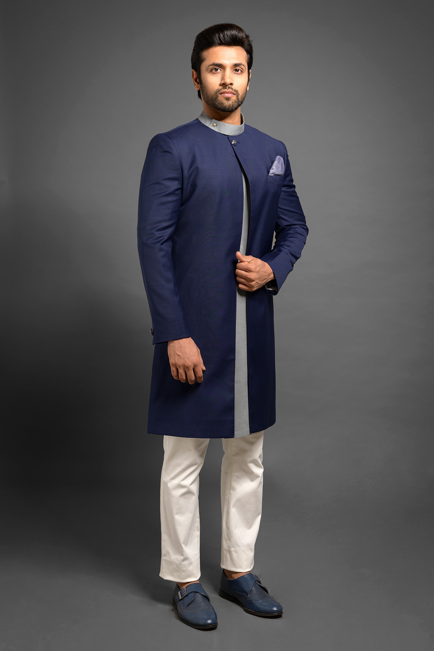 Buy Blue Front-open Sherwani For Men by Mitesh Lodha Online at Aza ...