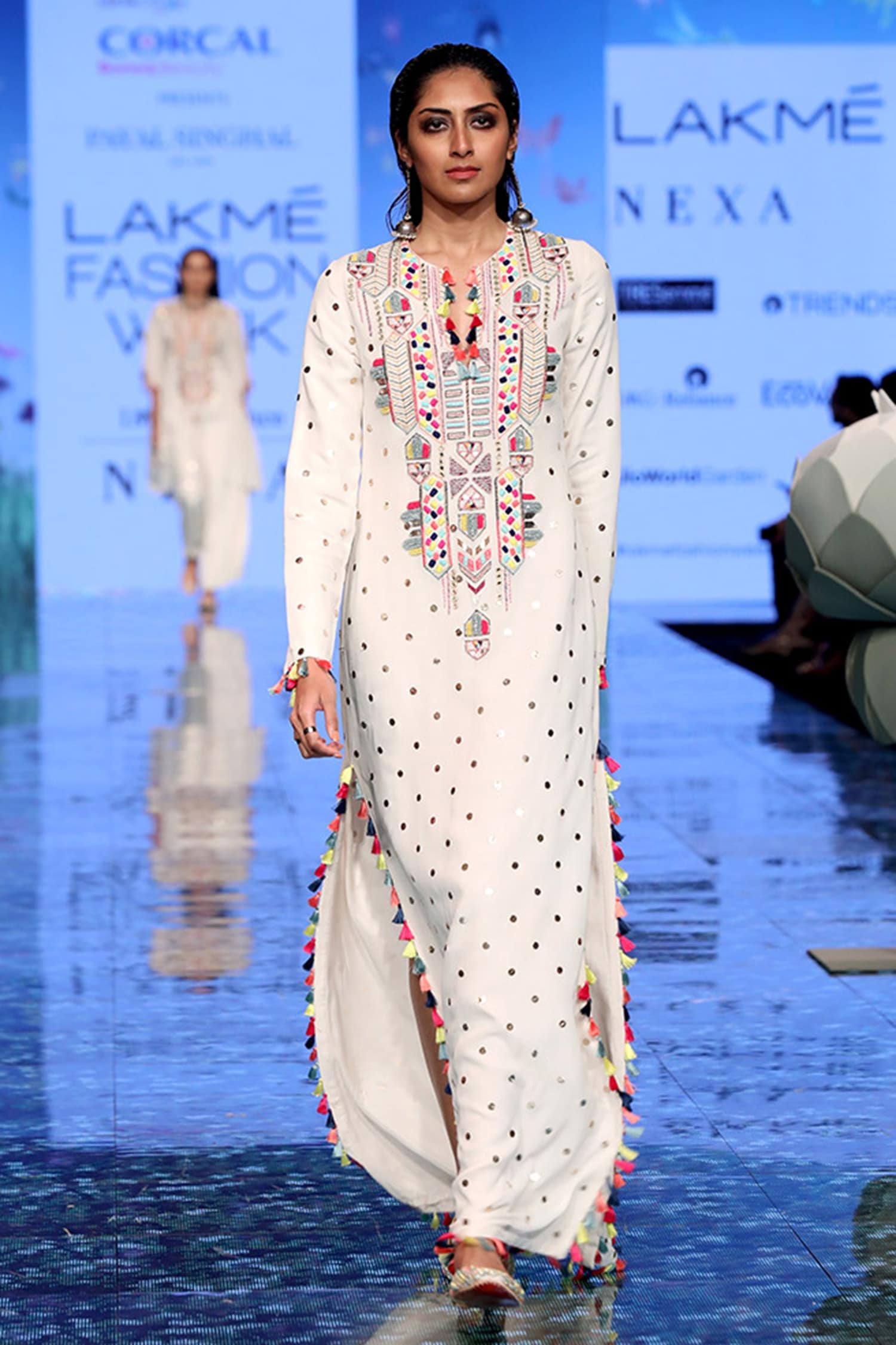 Buy White Georgette Embroidery Mukaish And Thread Notched Adara Kaftan ...