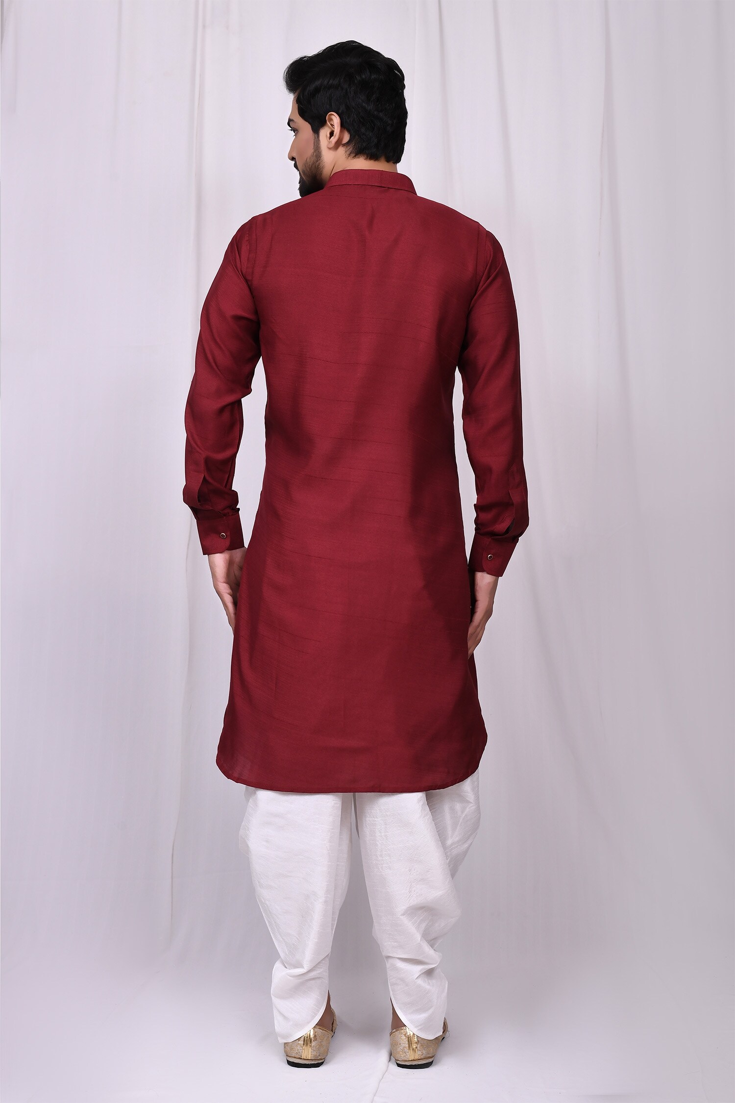 Buy Samyukta Singhania- Men Maroon Art Silk Pathani Kurta And Dhoti ...