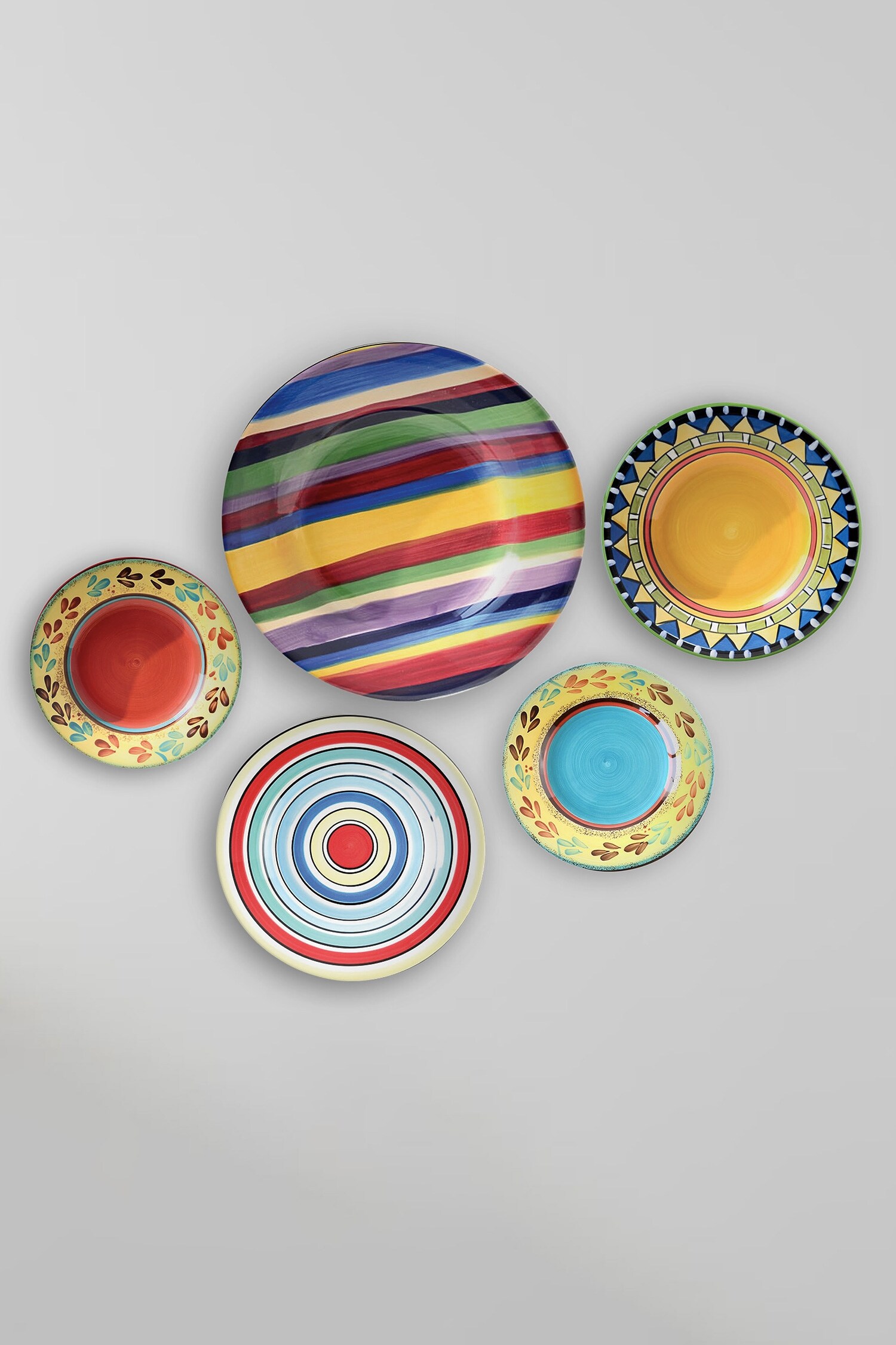 The Quirk India Multi Color Ceramic Rays Sun Decorative Wall Plates Set 5