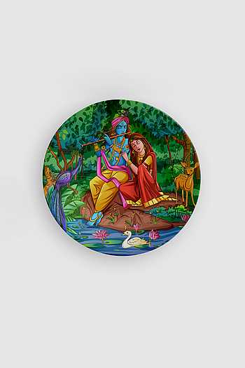 The Quirk India Multi Color Ceramic Radha Krishna Decorative Wall Plate