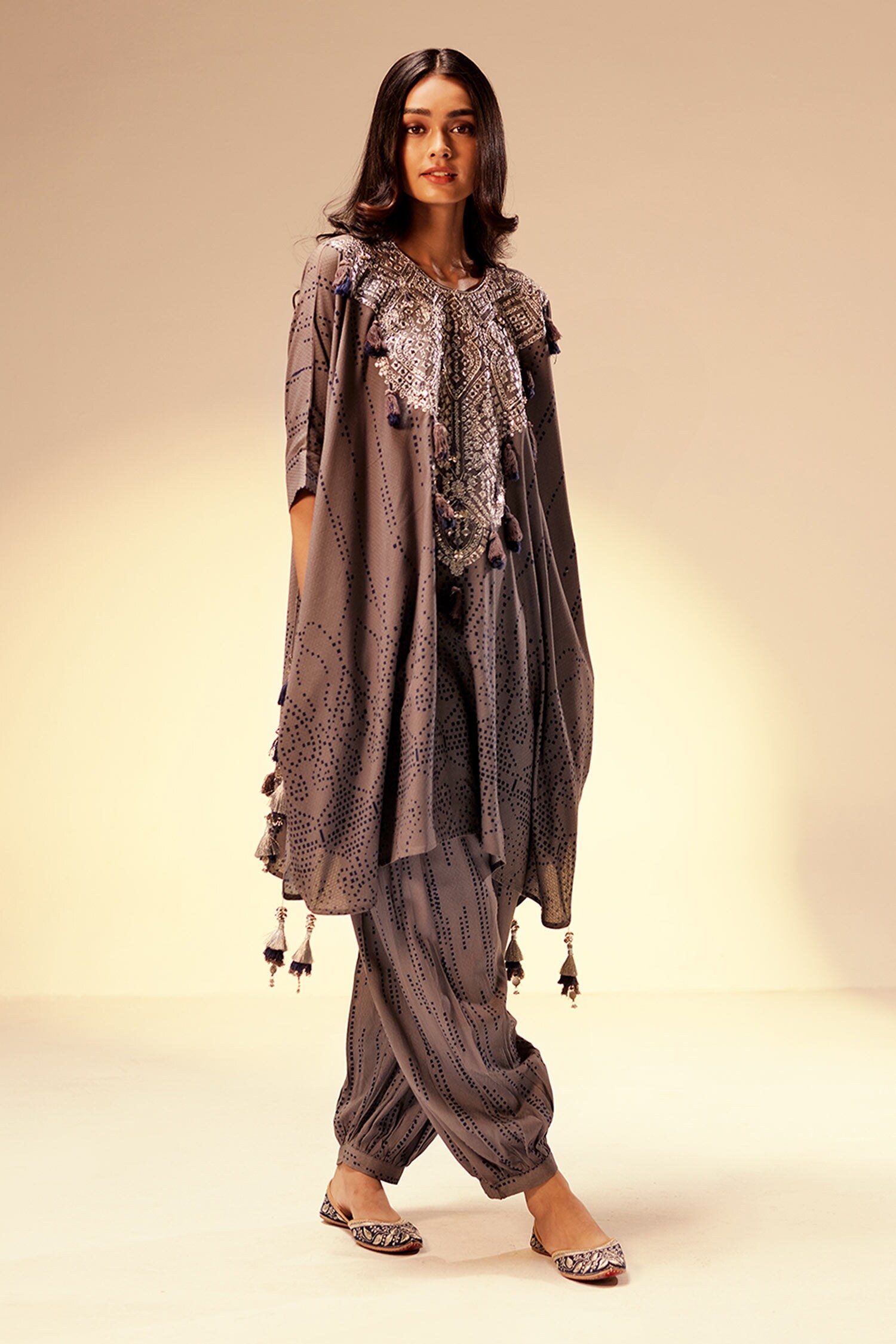 Buy Grey Rayon Flex Embroidery Geometric Round Kaftan And Salwar Set ...