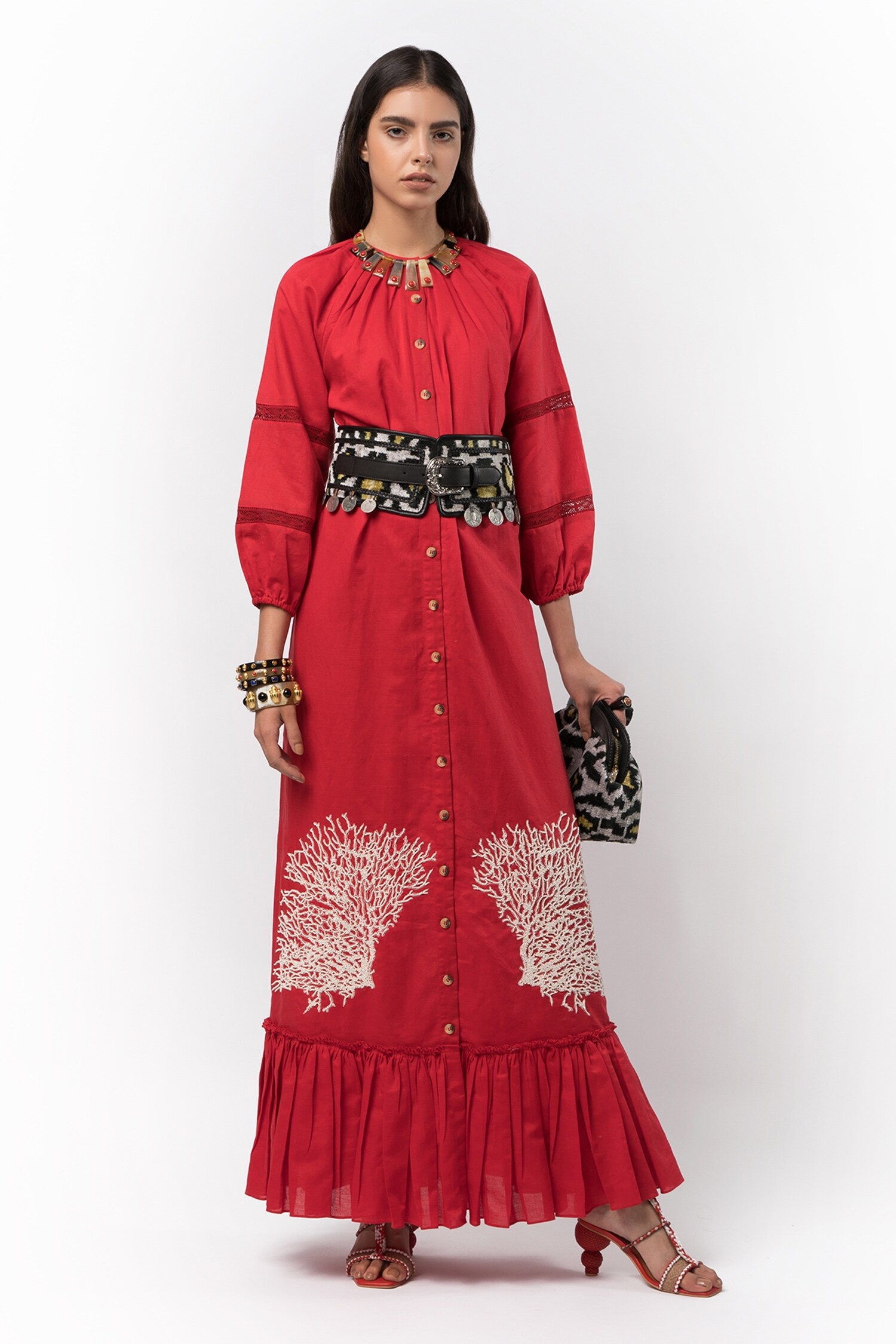 Buy Rara Avis Red Linen Coral At Seashore Sun Dress Online | Aza Fashions