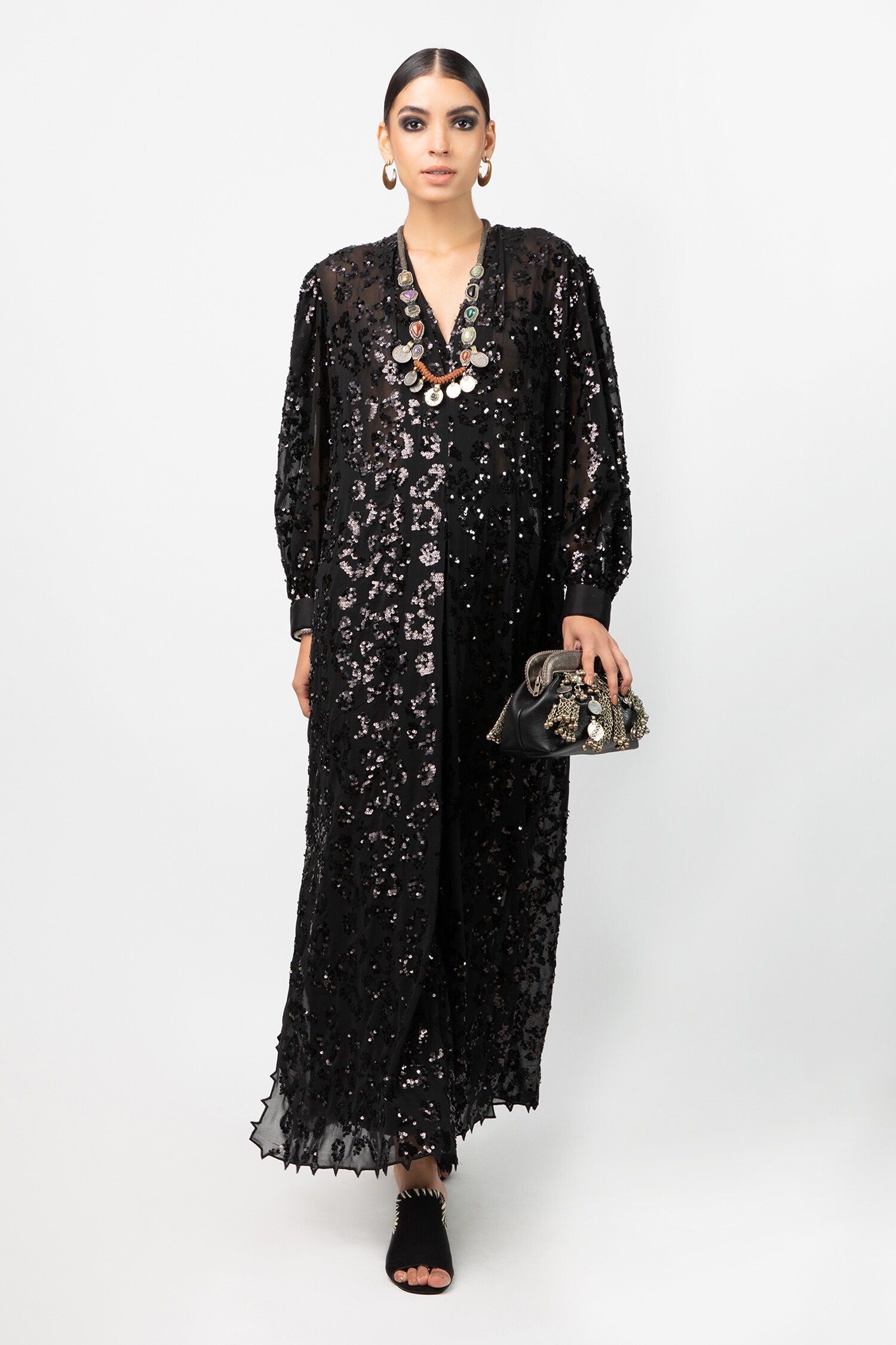 Buy Rara Avis Black Georgette Blend Sequin Embellished Maxi Dress ...