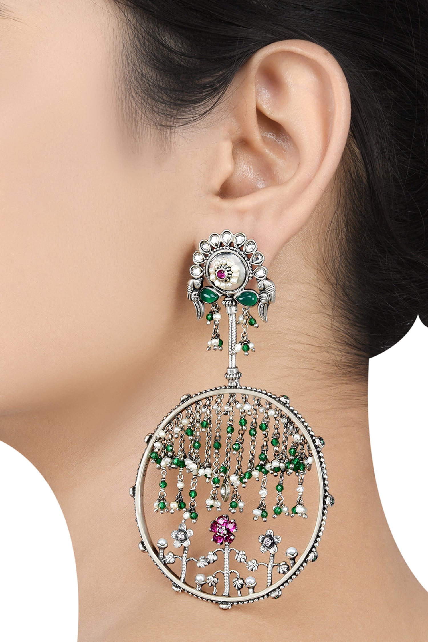 Buy Silver Plated Stone Floral Danglers by Tribe Amrapali Online at Aza ...