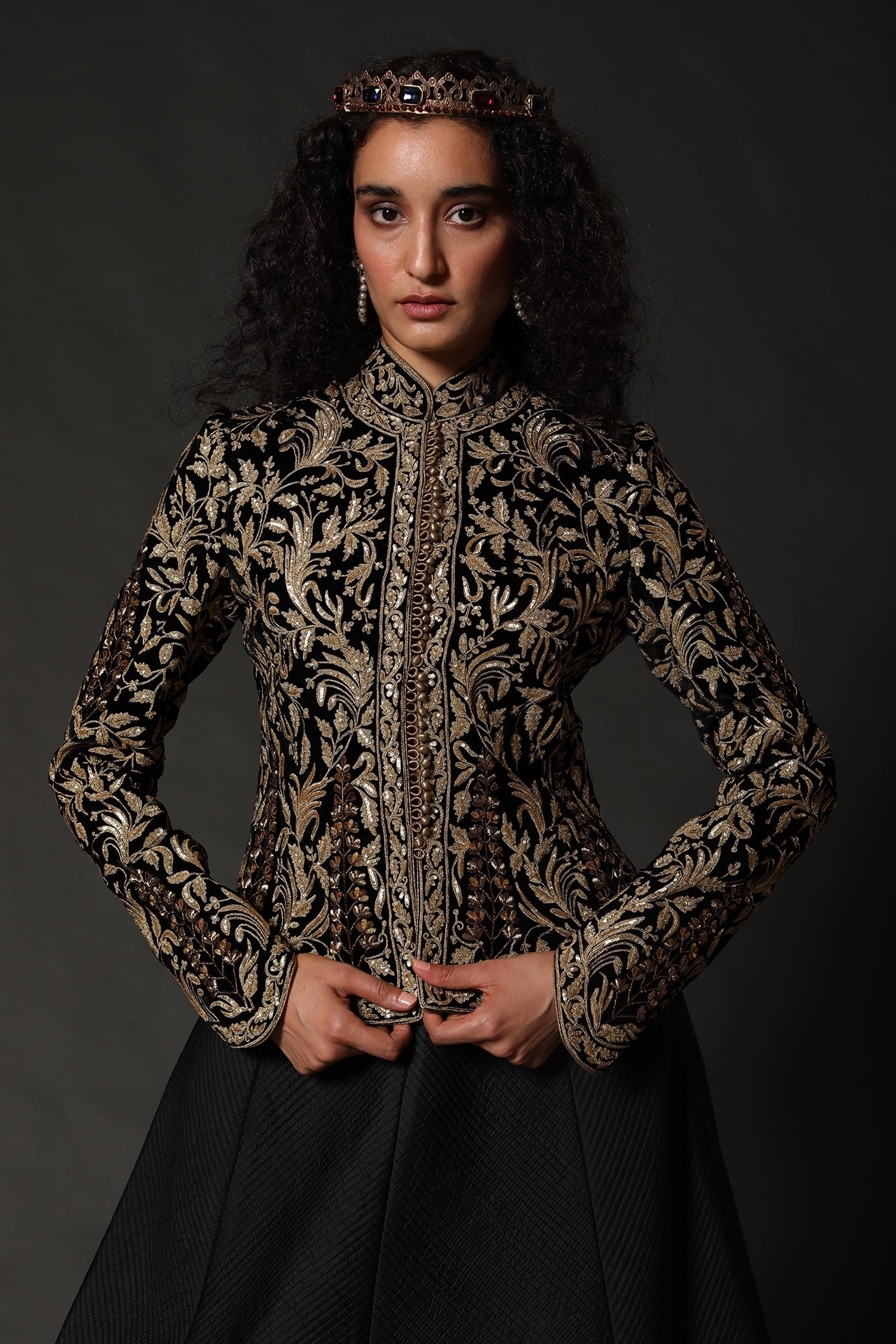 Buy Rohit Bal Black Silk Velvet Embroidered Jacket Online | Aza Fashions