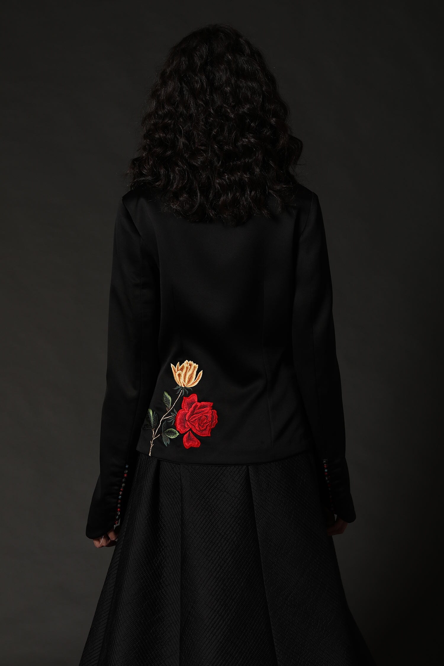 Buy Rohit Bal Black Silk Satin Embroidered Jacket Online | Aza Fashions