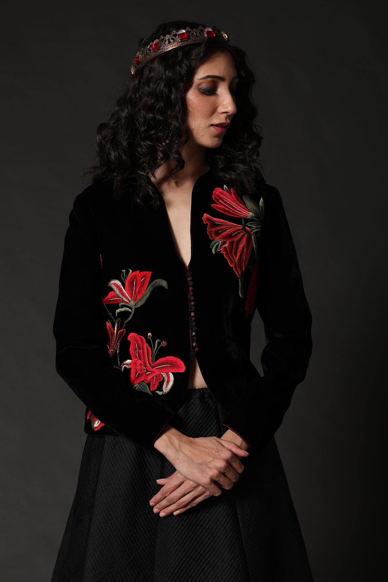Buy Rohit Bal Black Silk Velvet Embroidered Jacket Online | Aza Fashions