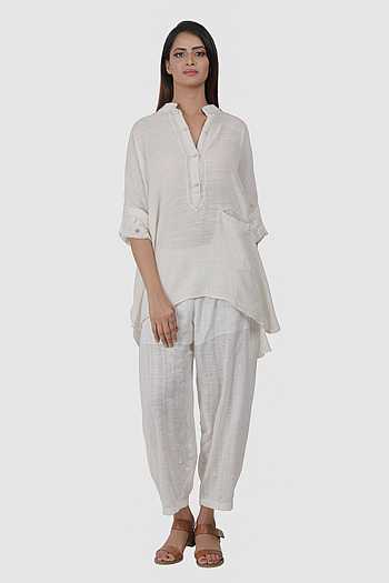 Buy Rina Dhaka White Cotton Tunic Set Online | Aza Fashions