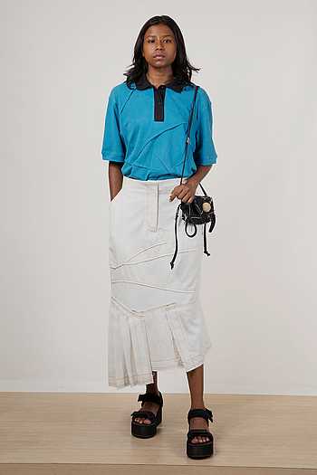 Buy Leh Studios Blue Cotton Pique Knit Hand Creased Polo T-shirt Online ...