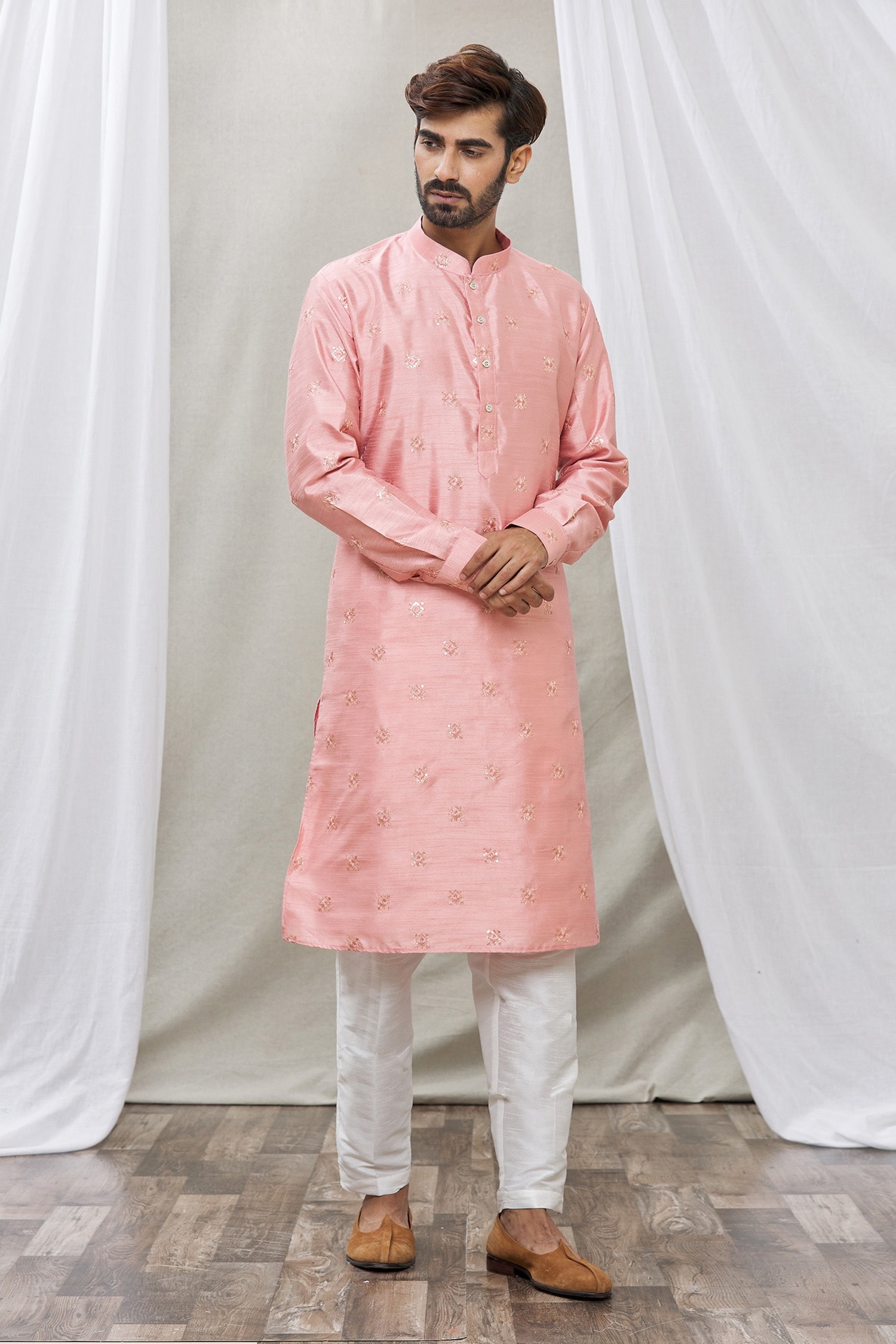 Buy RNG Safawala Pink Sequin Embroidered Kurta Set Online | Aza Fashions