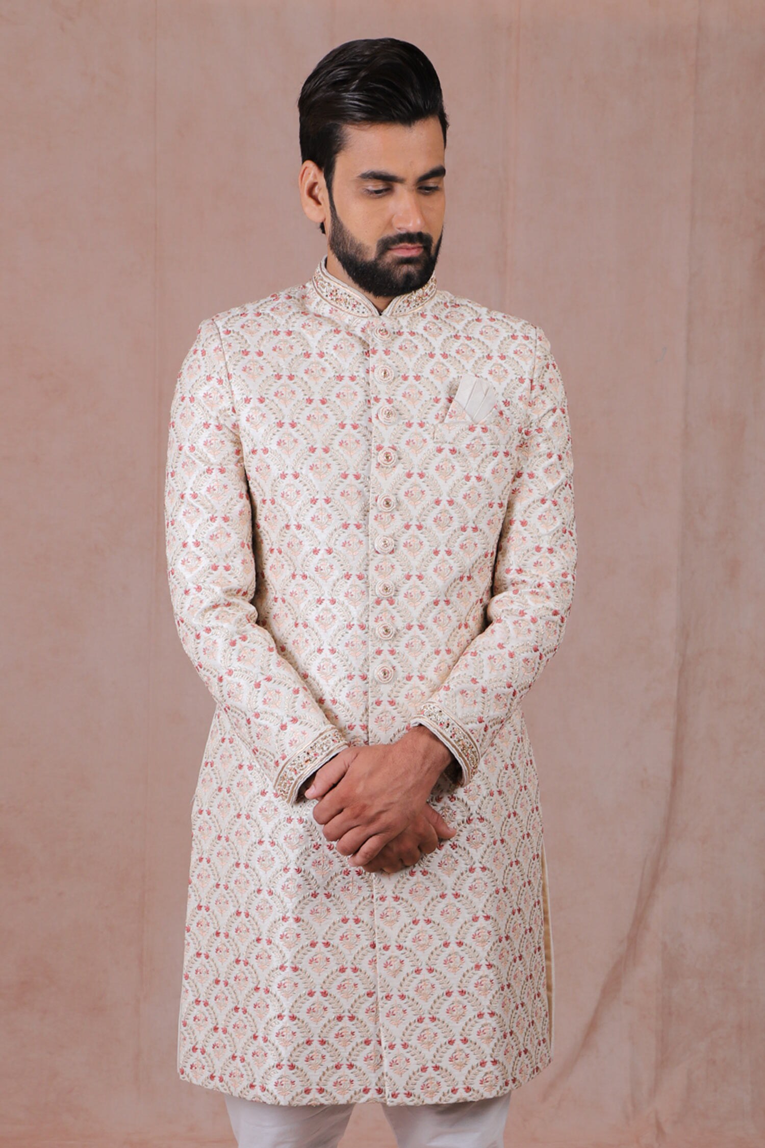 Buy Silk Embroidered Sherwani Set by RNG Safawala at Aza Fashions