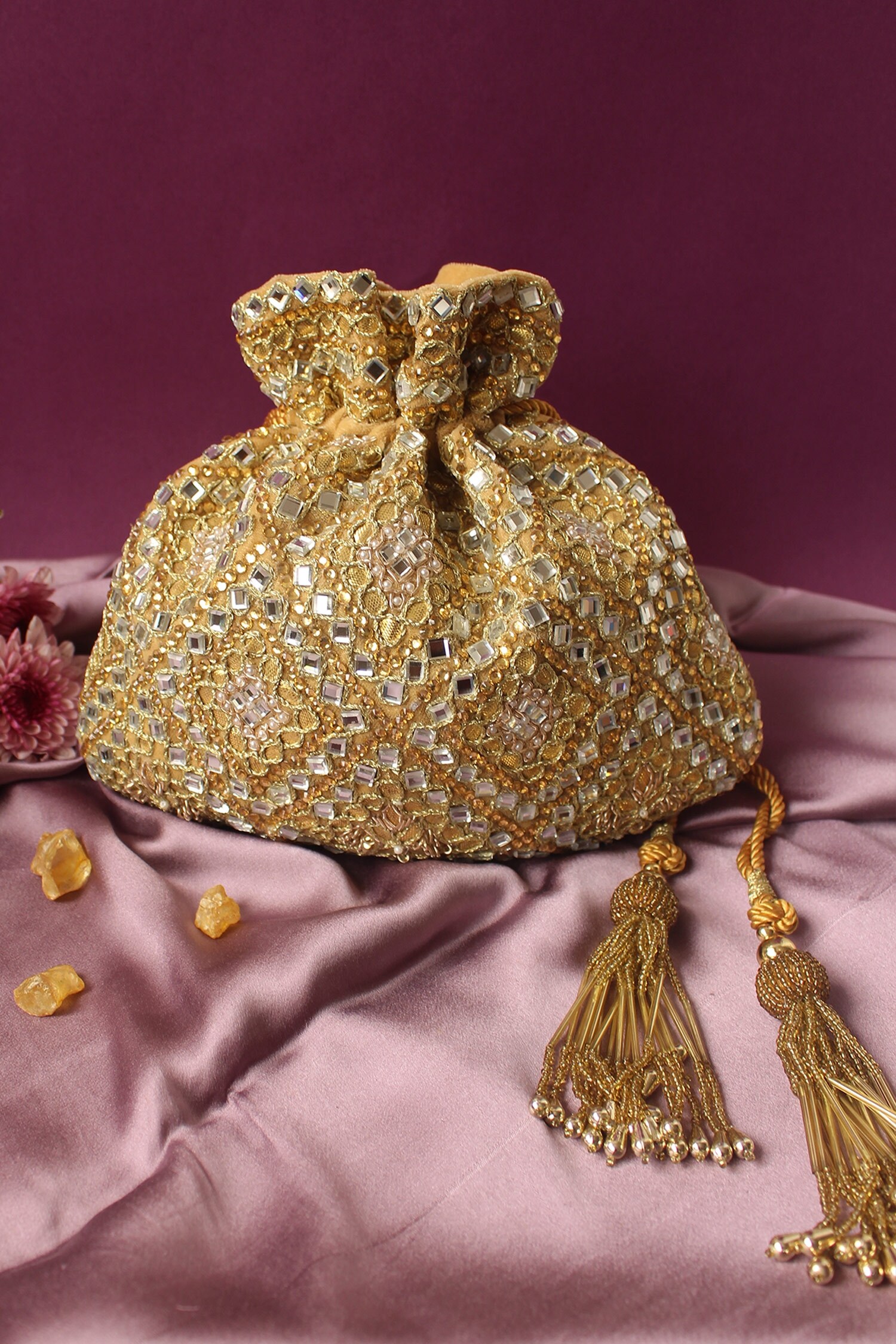 Buy Nayaab by Sonia Velvet Abla Work Potli Online | Aza Fashions