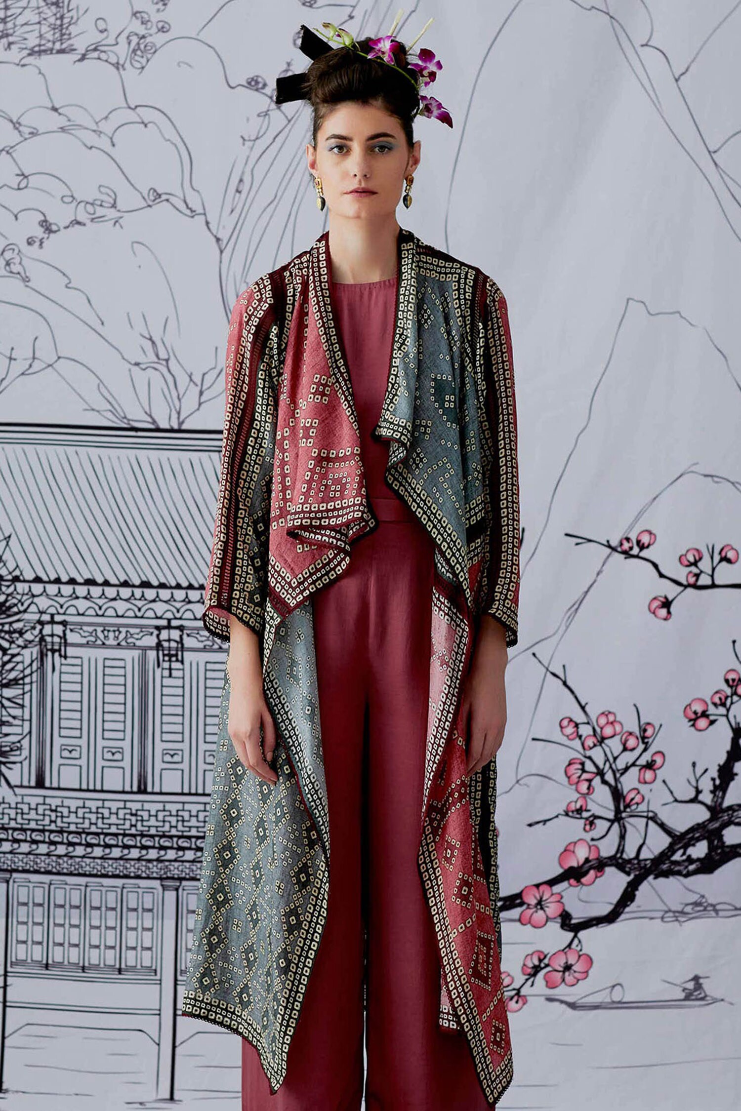 Buy Multi Color Silk Embroidery Open Ursula Jacket For Women by Rajdeep ...