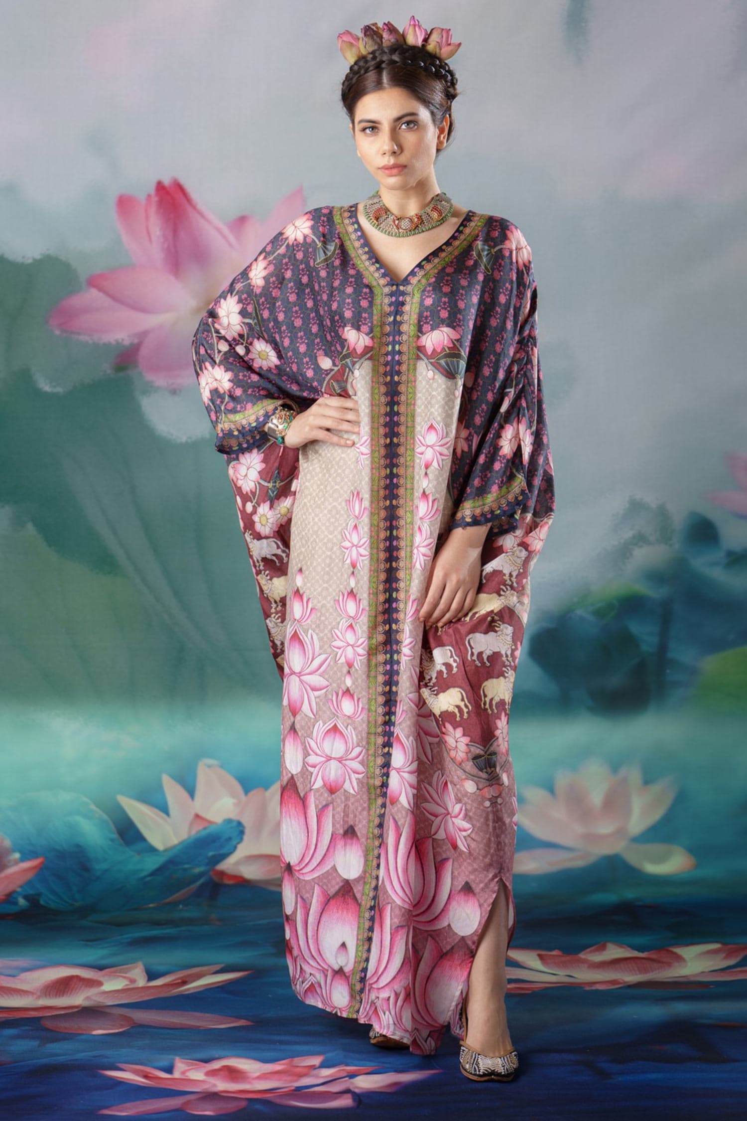 Buy Rajdeep Ranawat Pink Silk Verusha Printed Kaftan Online | Aza Fashions