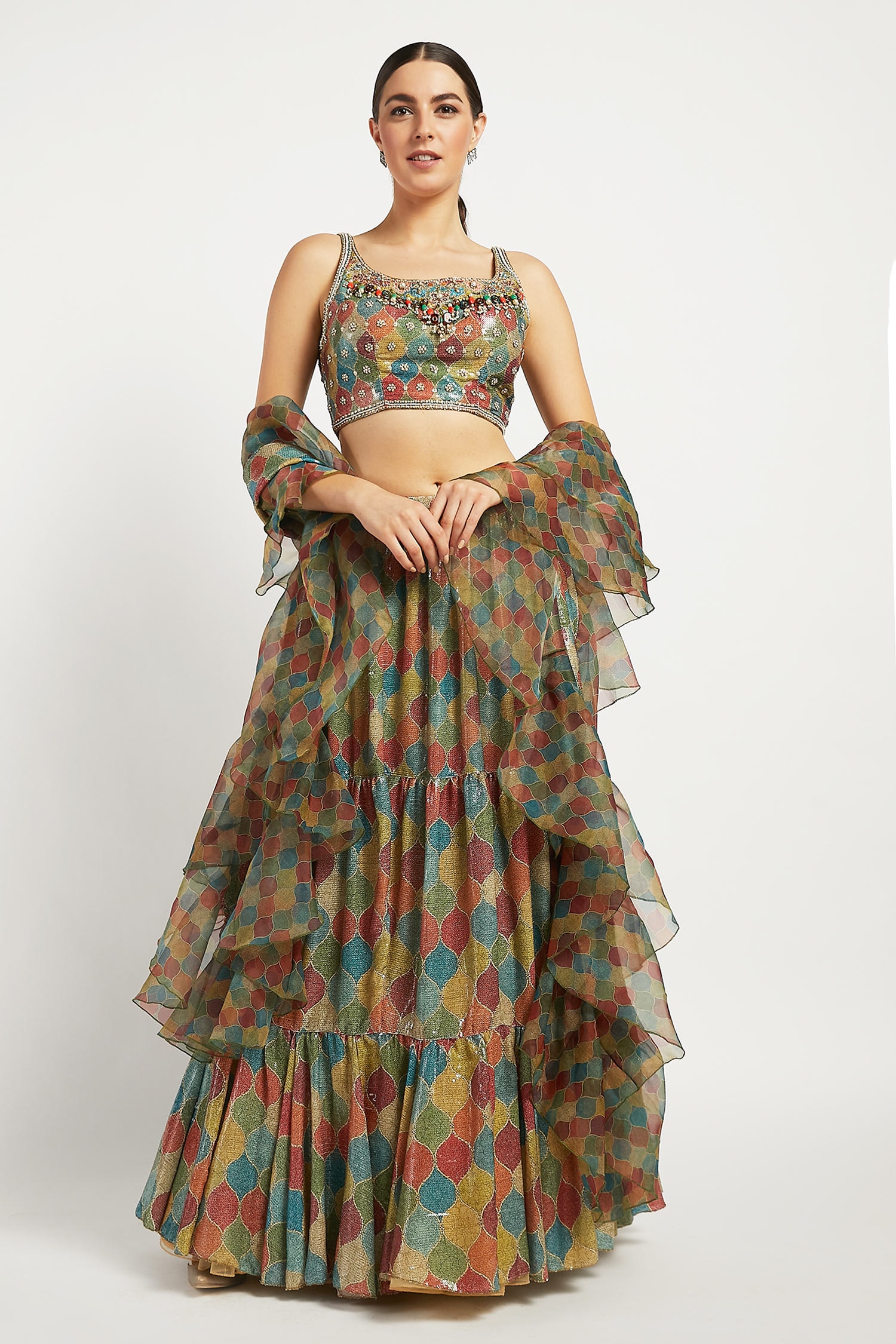 Buy Rabani & Rakha Multi Color Sheeting Rabia Printed Lehenga Set ...
