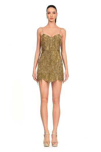 Buy Gold Net Embroidery Chain Sweetheart Neck Detailing Short Dress For ...