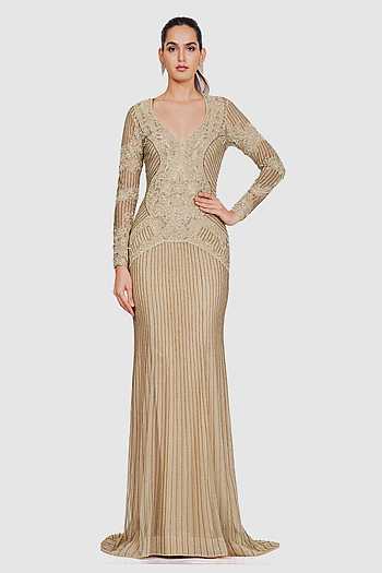 Buy Rocky Star Ivory Net Cord Embroidered Gown Online | Aza Fashions