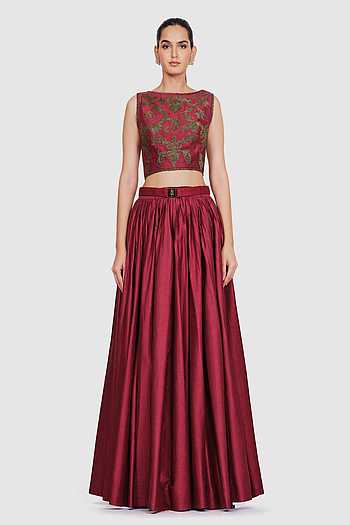 Buy Rocky Star Maroon Raw Silk Blouse And Skirt Set Online | Aza Fashions