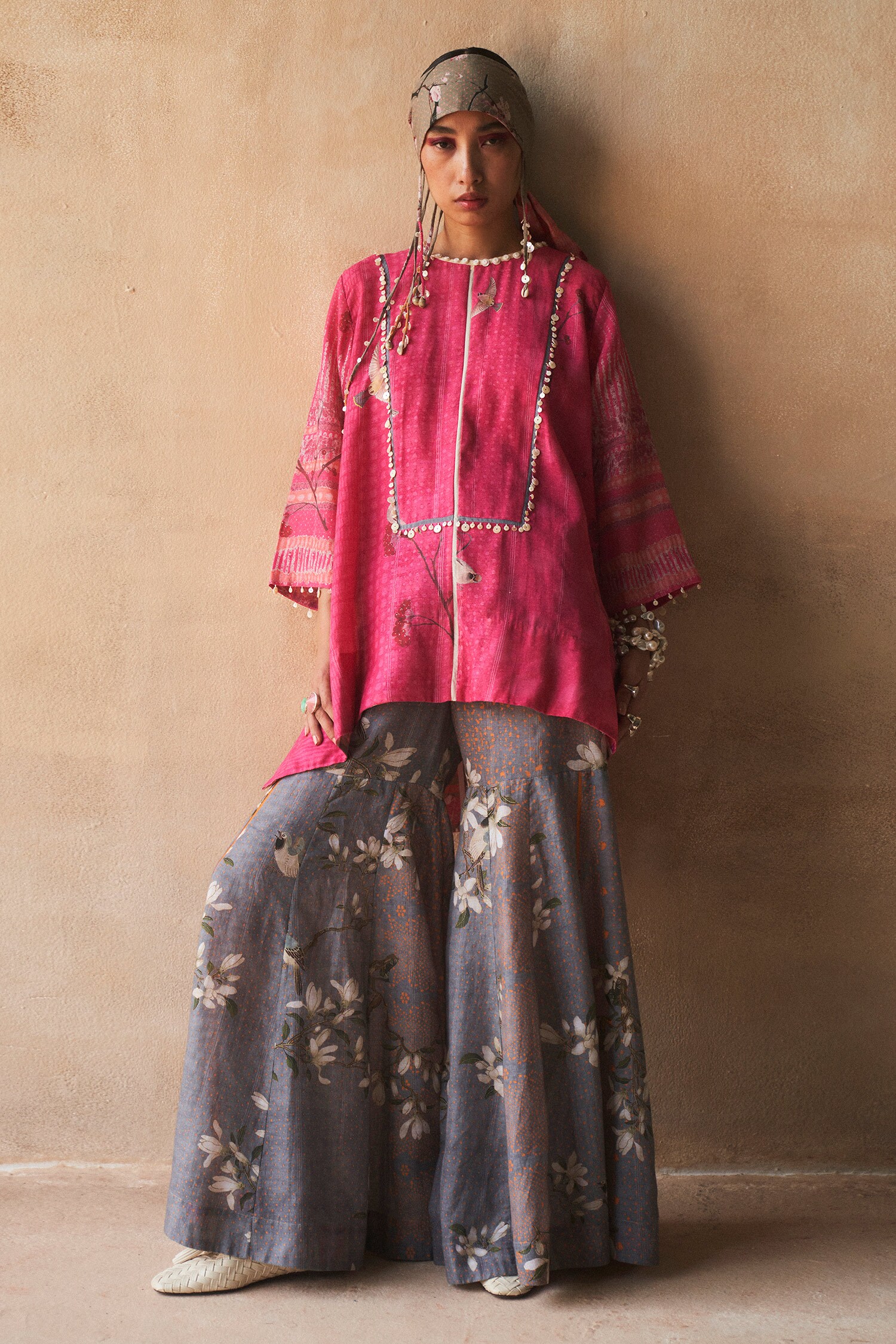 Buy Aseem Kapoor Pink Cotton Linen Kurta And Sharara Set Online | Aza ...