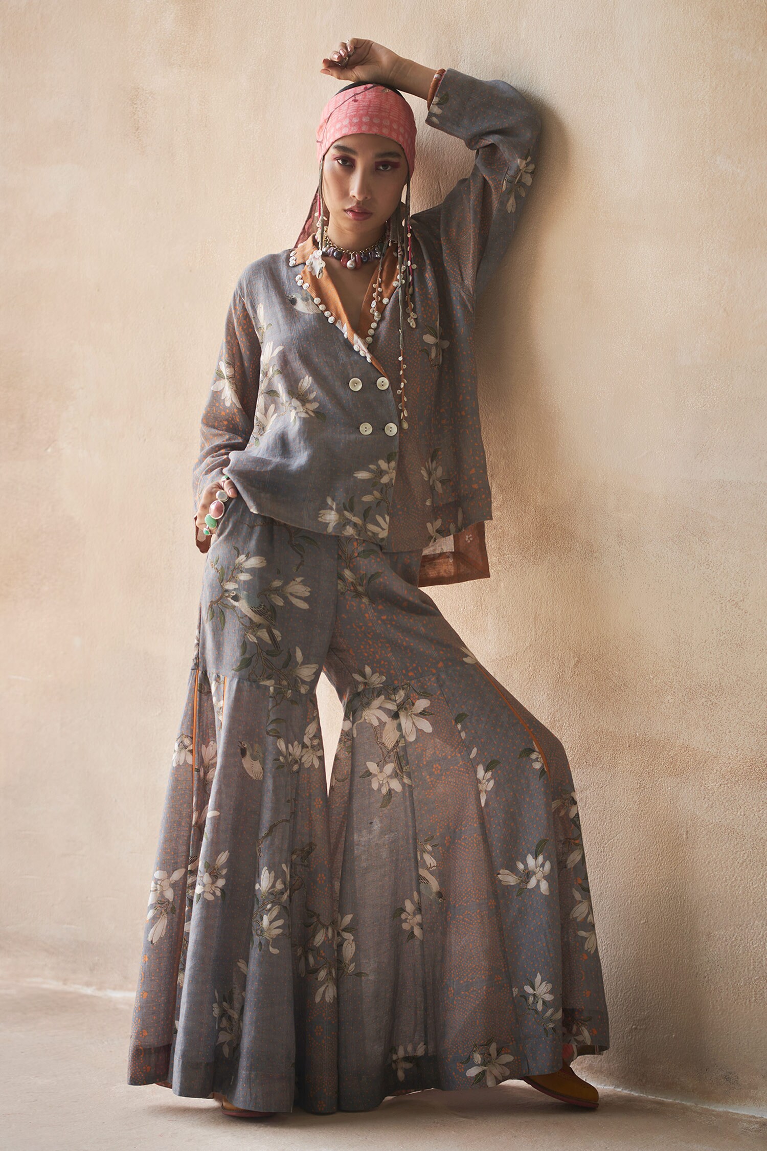 Buy Aseem Kapoor Grey Cotton Linen Shirt And Sharara Set Online | Aza ...