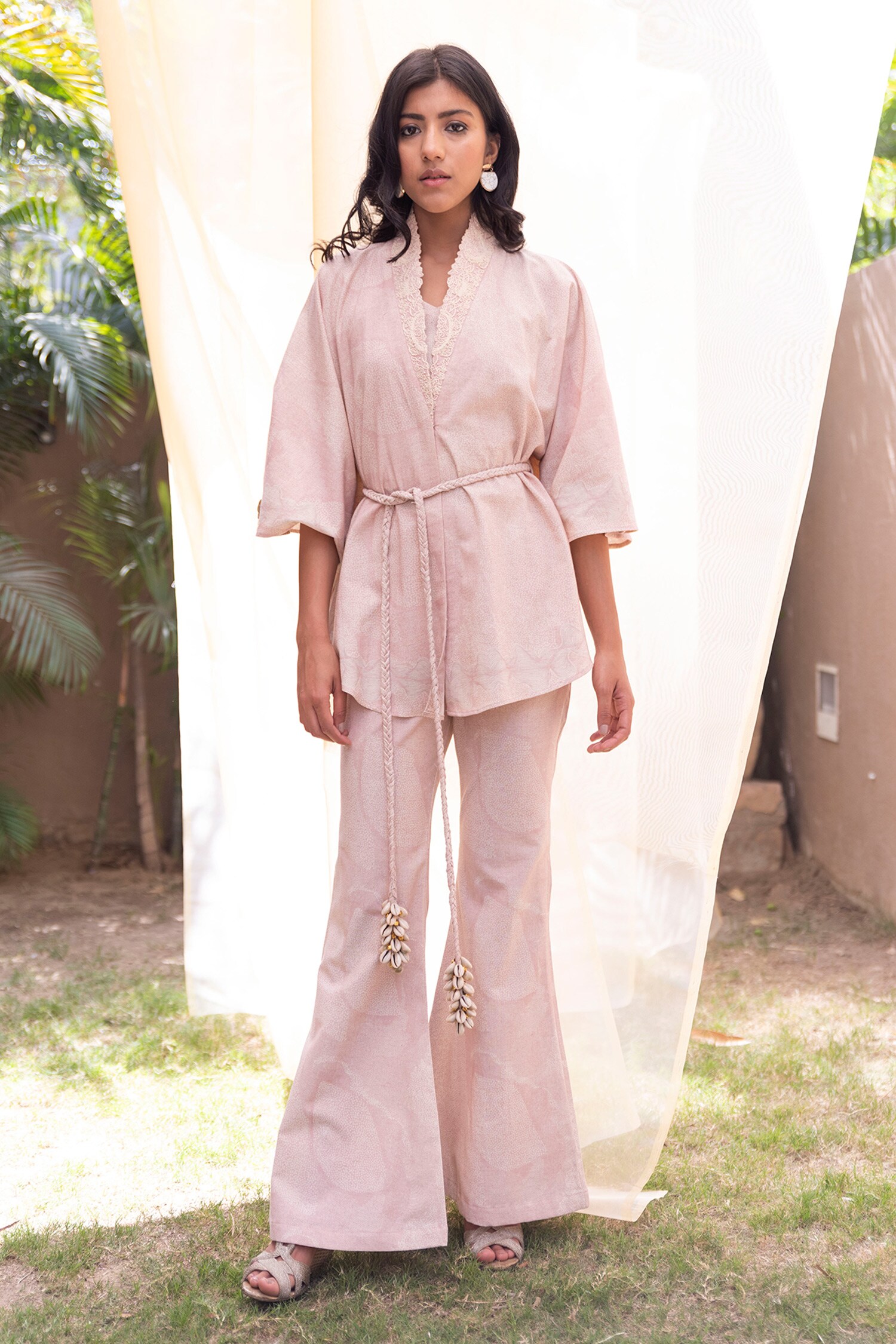 Buy Inej Pink Cotton Linen Embroidered Tunic With Pants Online | Aza ...