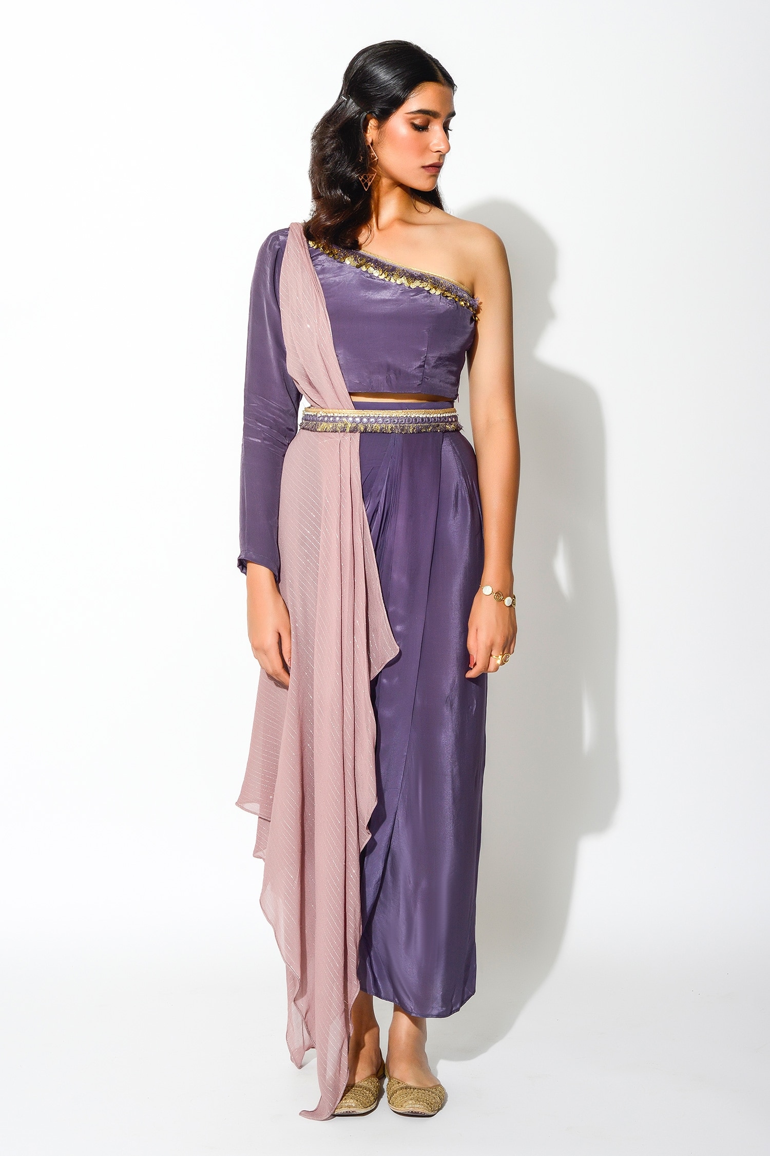 Buy Purple Crepe Lining Taxo Embroidery Thread One Side Cape And Draped ...