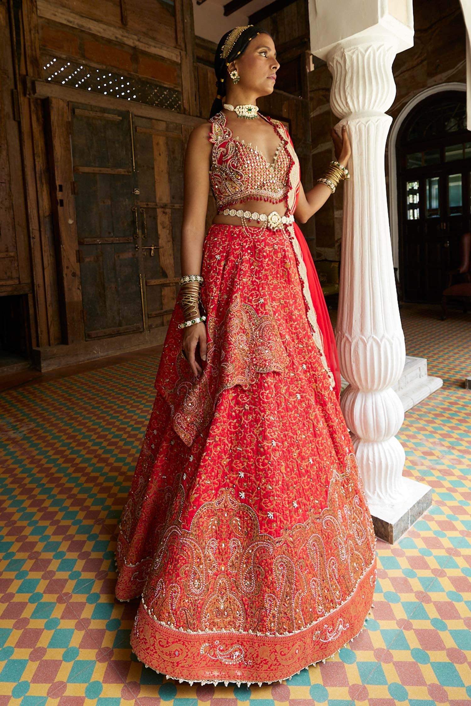 Buy Aditi Gupta Red Floral Motifs Lehenga Set Online Aza Fashions