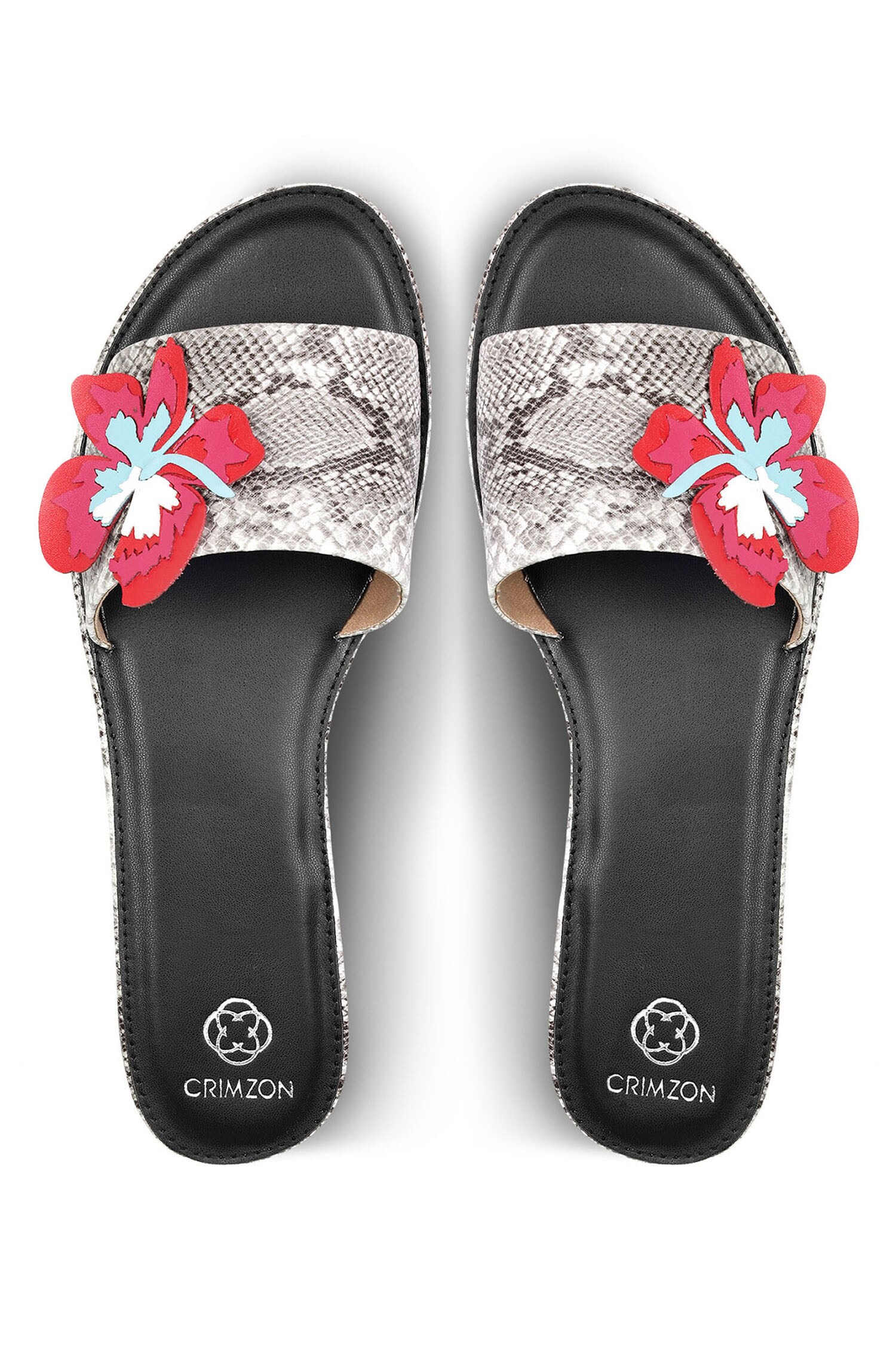 Buy Crimzon Grey Animal Print Sliders Online | Aza Fashions