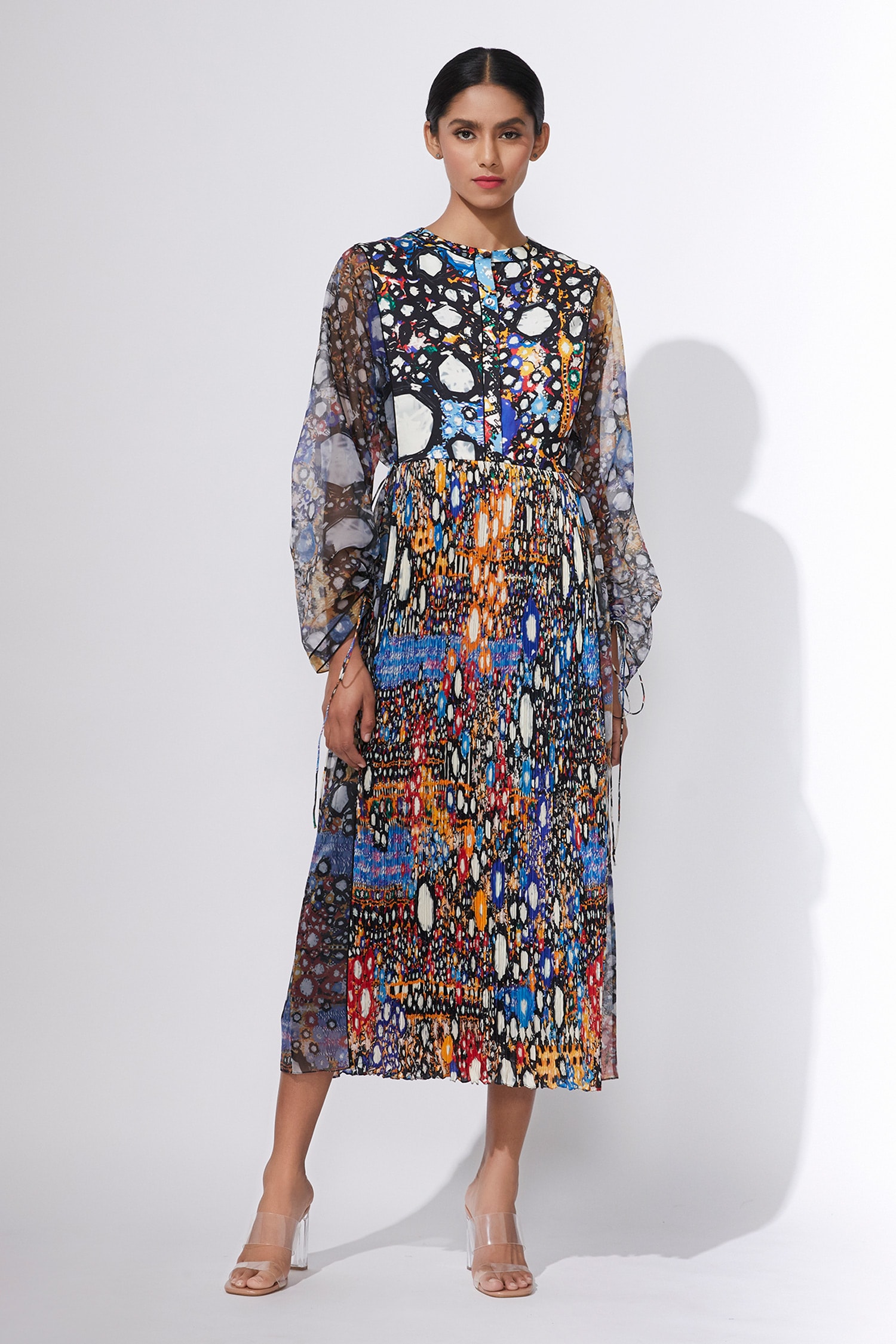 Buy Multi Color Cotton Silk Hand Micro Pleated Dress For Women by ...